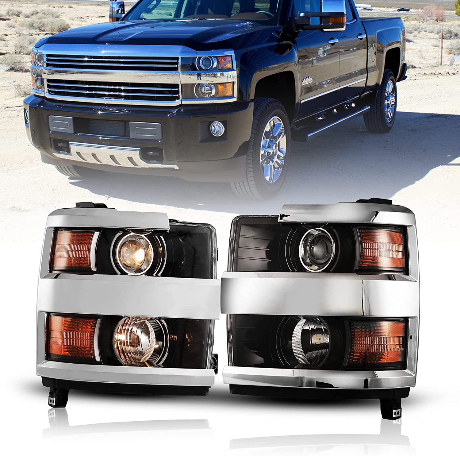 Winjet Headlights Assembly for 2015-2019 Chevy Silverado 2500 3500 ...
