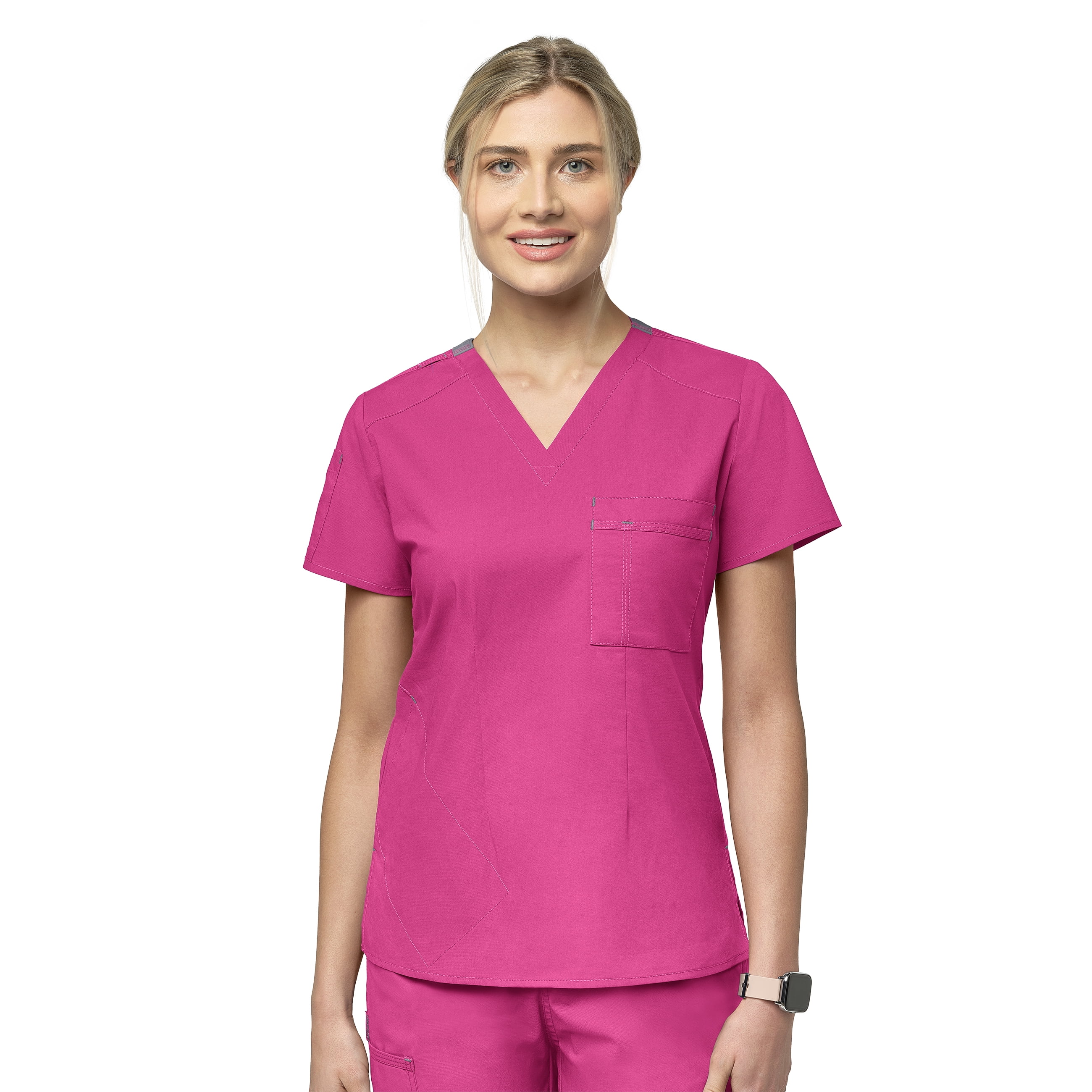 Wink WonderFLEX Women's V-Neck Tuck-In Scrub Top, Hot Pink, L Regular ...