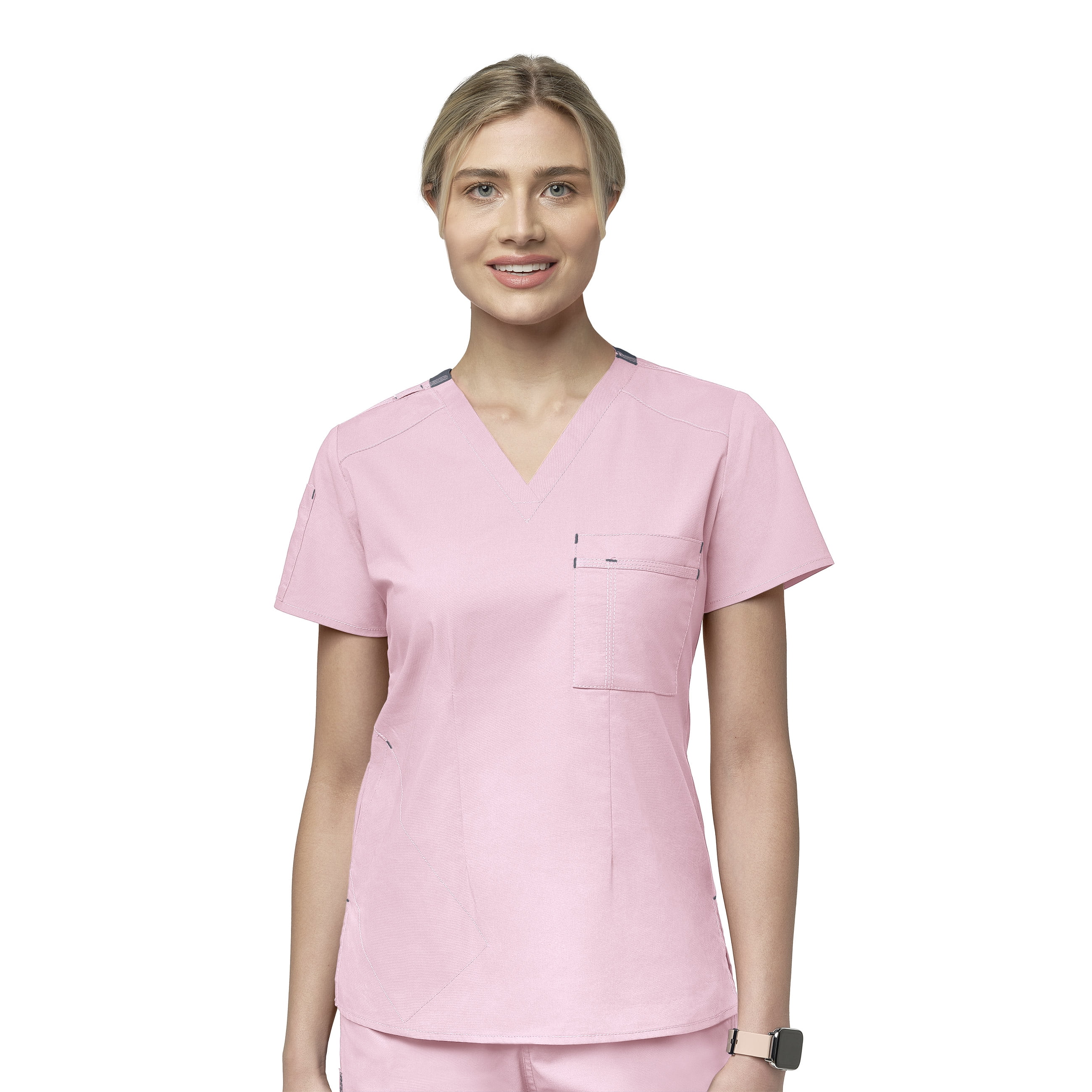 Wink Wonderflex Womens V Neck Tuck In Scrub Top Rose Blush M
