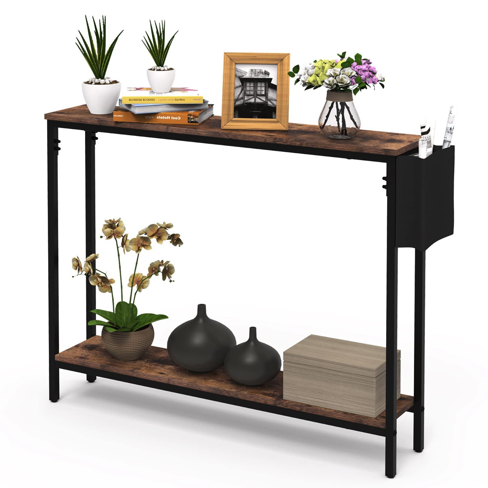 HomGarden 3-Tier Narrow MDF Console Table W/Drawer & Shelves, Modern ...
