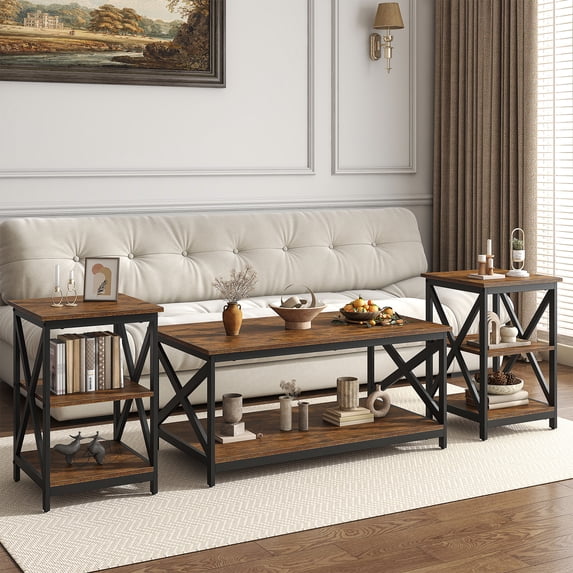 Winkalon, 3-Piece Coffee Table Set, 39.4"W x 21.7"D, Black Retro ...