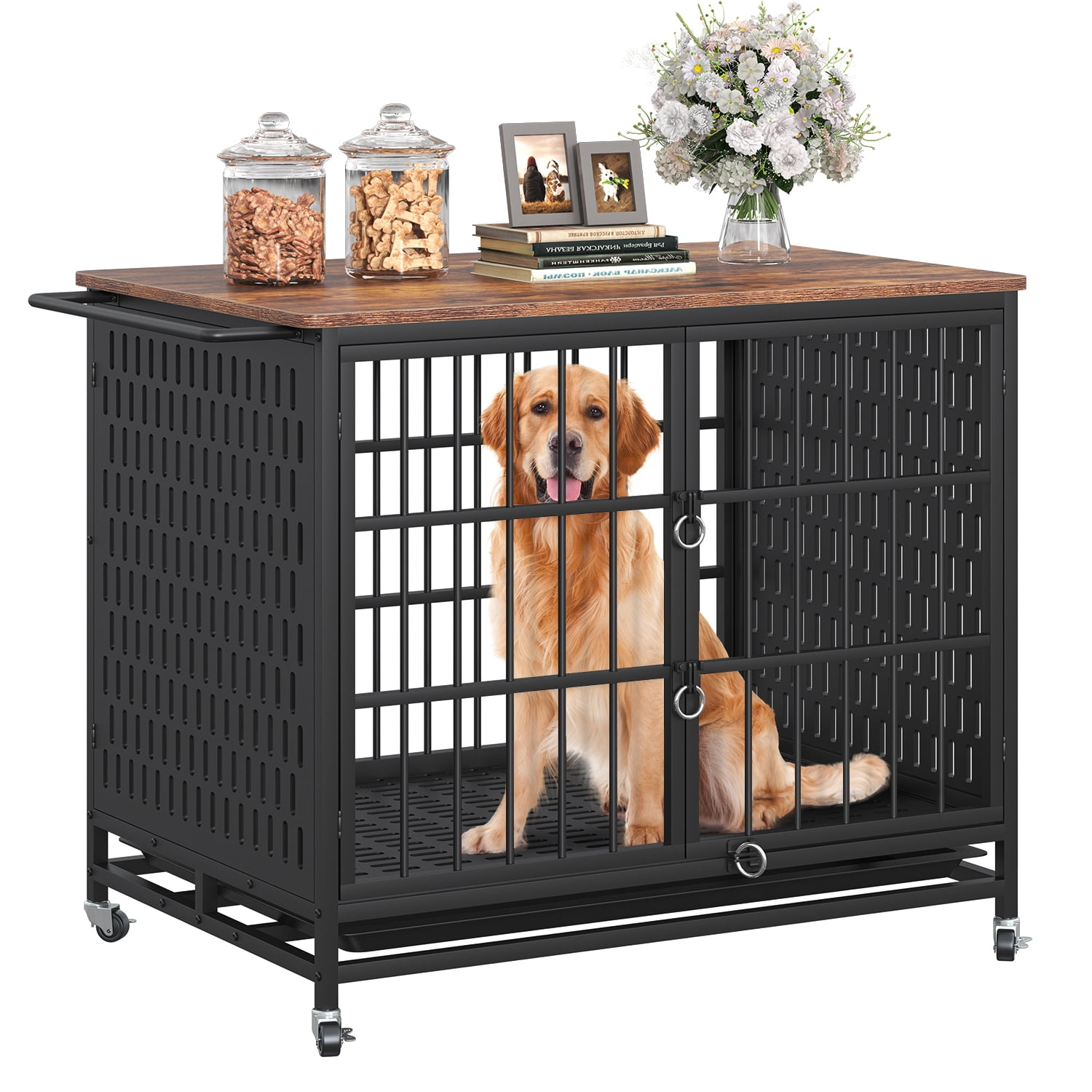 Winkalon 41 Inch Large Dog Crate Rustic Style Furniture Dog Cage Crate ...