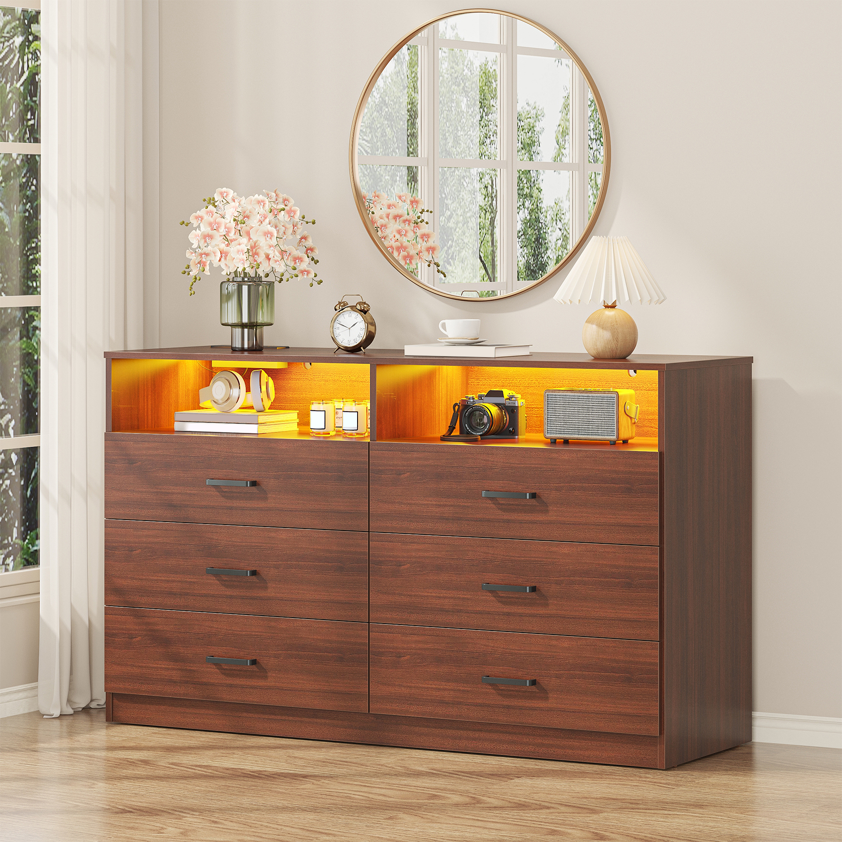 Winkalon 6 Drawers Dresser With Light ,Modern Storage Tower Dressers ...