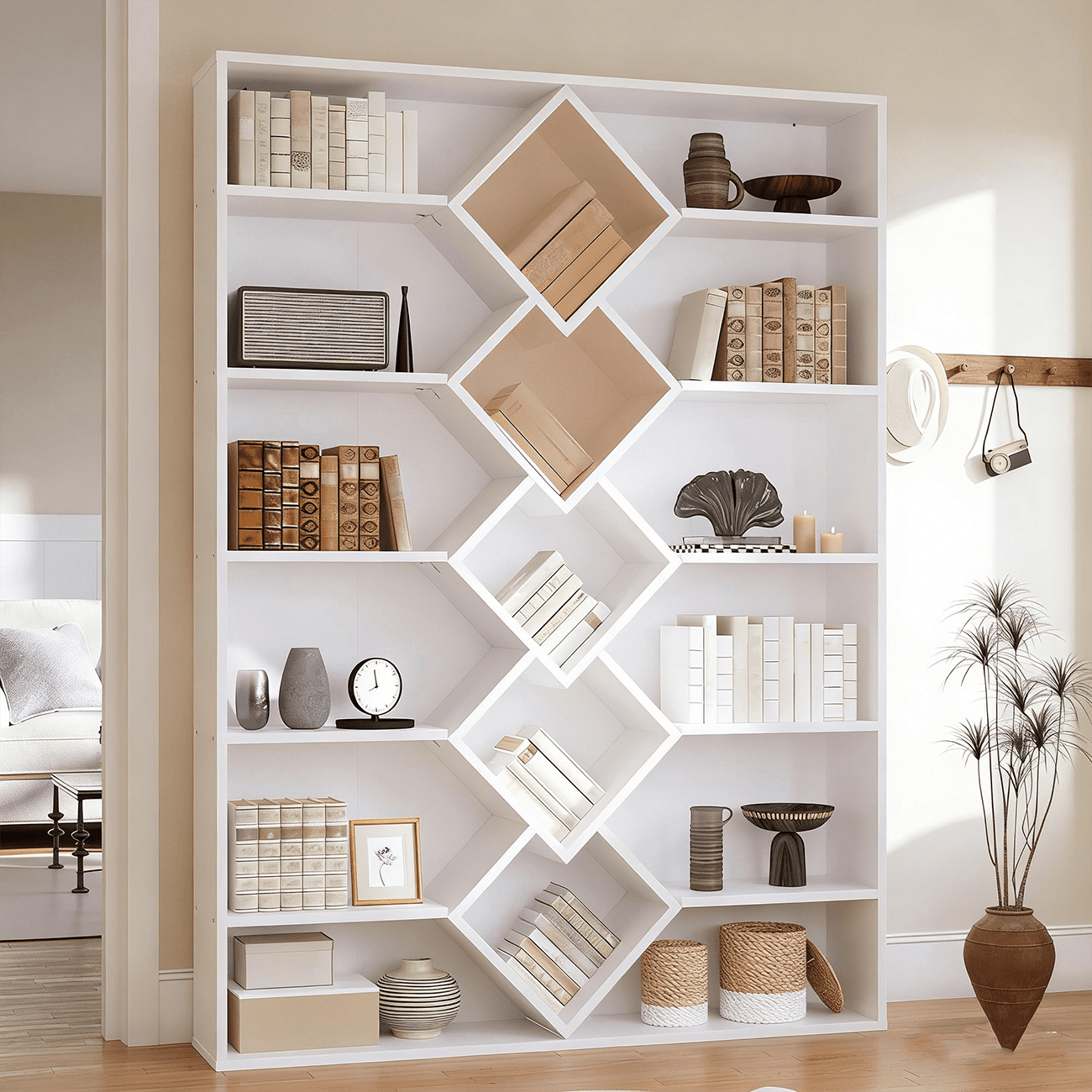 Winkalon 71" Triple Wide Bookshelf, 6 Tier Tall Bookshelf, Large ...