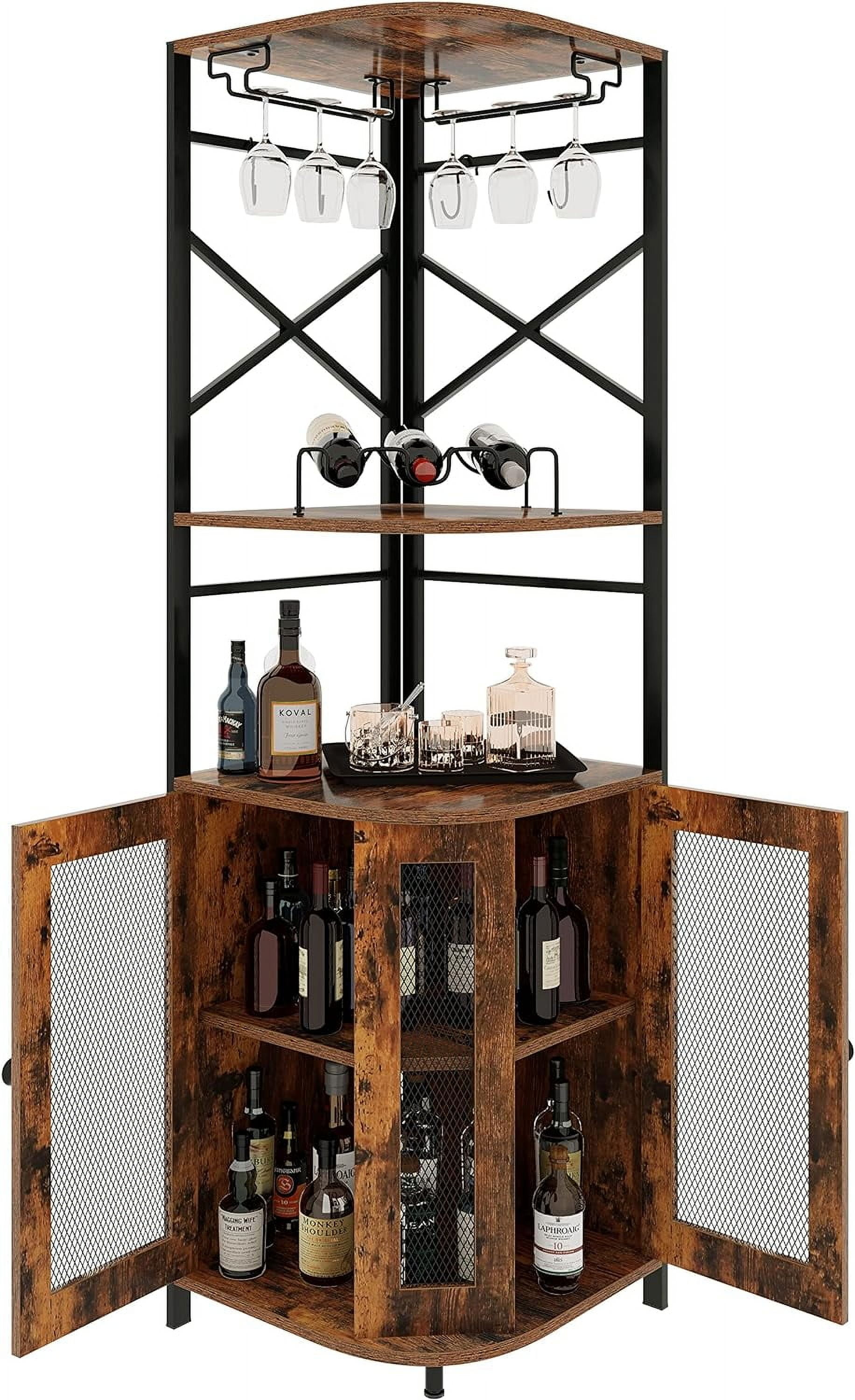 Winkalon Corner Bar Cabinet with Glass Holder, Industrial Wine Cabinet ...