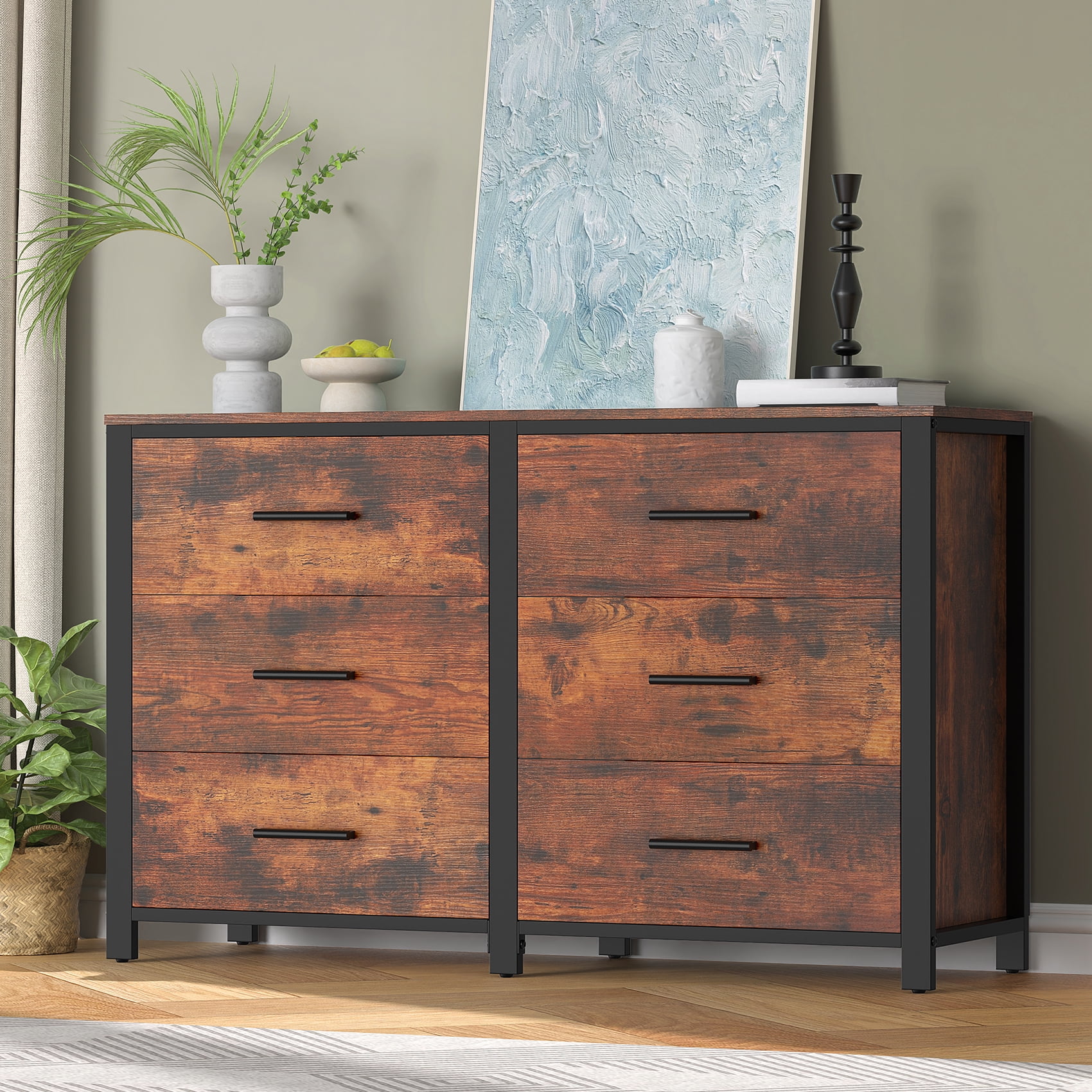 Winkalon Double Dresser with 6 Drawers,Large Chest of Drawers Storage ...