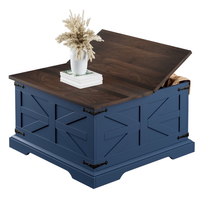 Winkalon Farmhouse Coffee Table, Square Wood Center Table with Storage ...