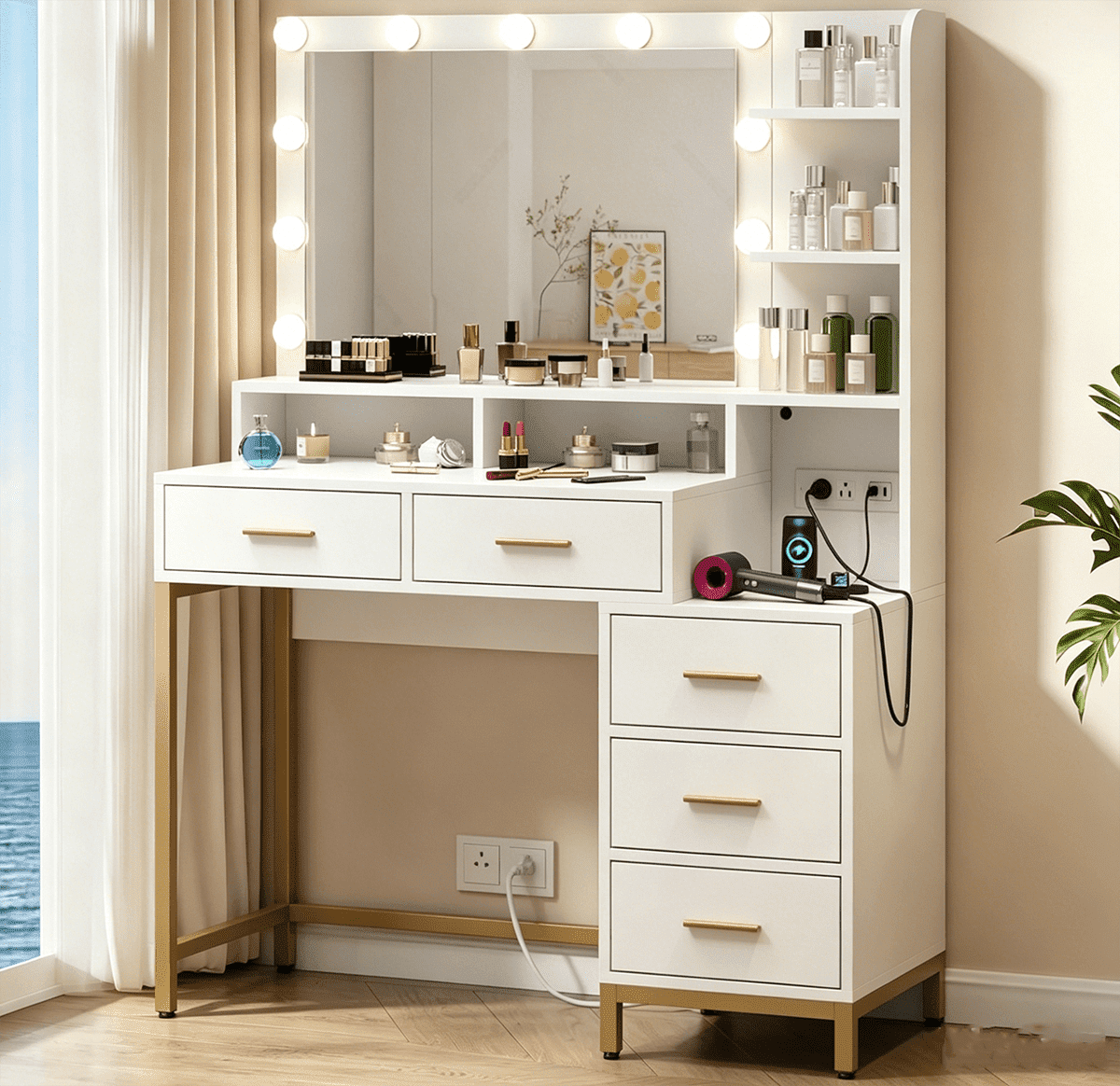 Winkalon Makeup Vanity Table with Lighted Mirror, Dressing Table With ...