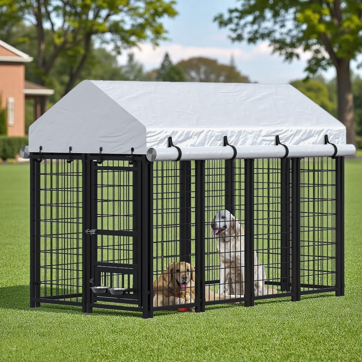 Winkalon Outdoor Dog Kennel with Roof, 8' x 4' x 6' Heavy Duty Dog Run ...