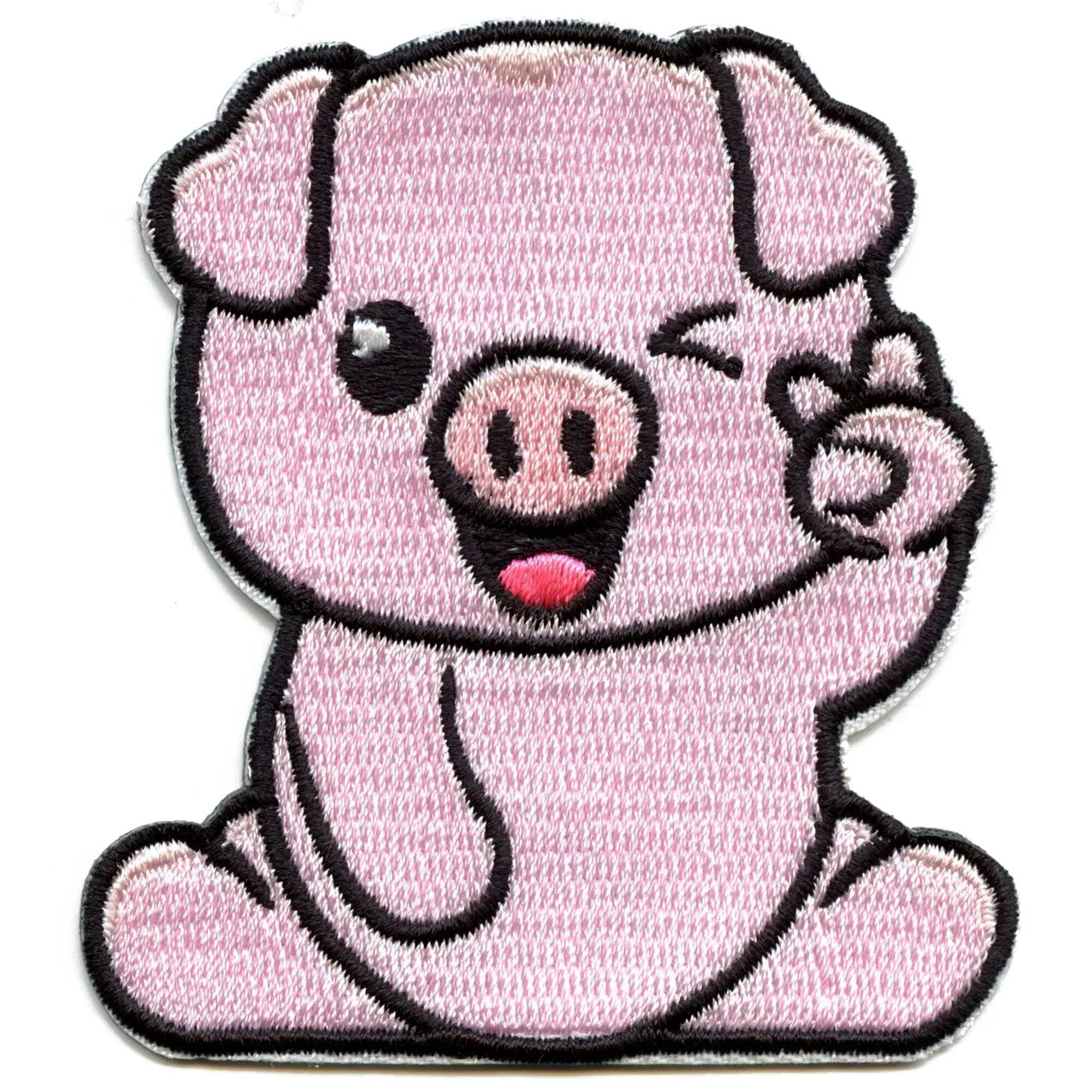 Winking Peace Pig Patch Cute Cartoon Mammal Embroidered Iron On ...