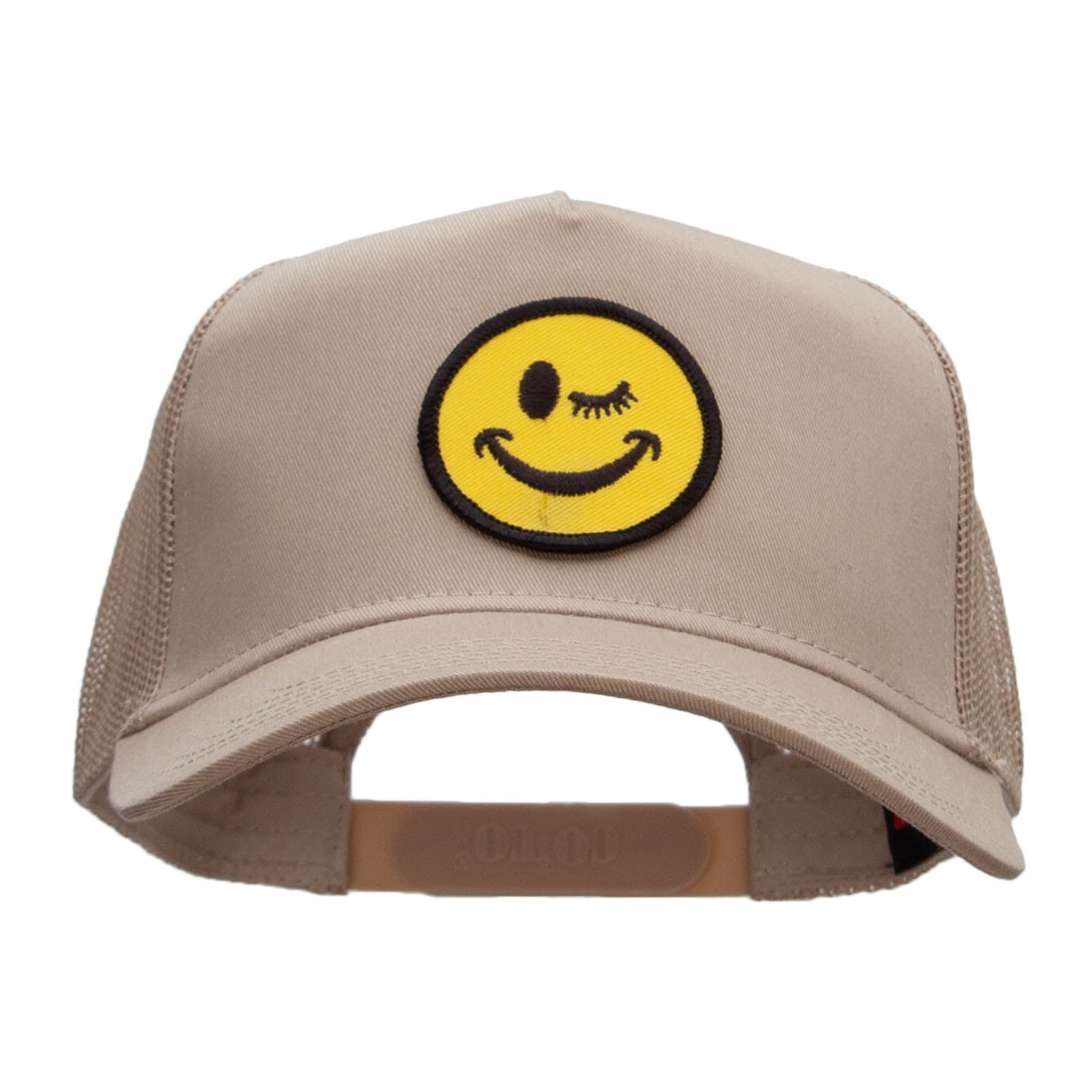 Winking Smiley Face Patched Solid Cotton Twill 5 panel Mesh Back Cap ...