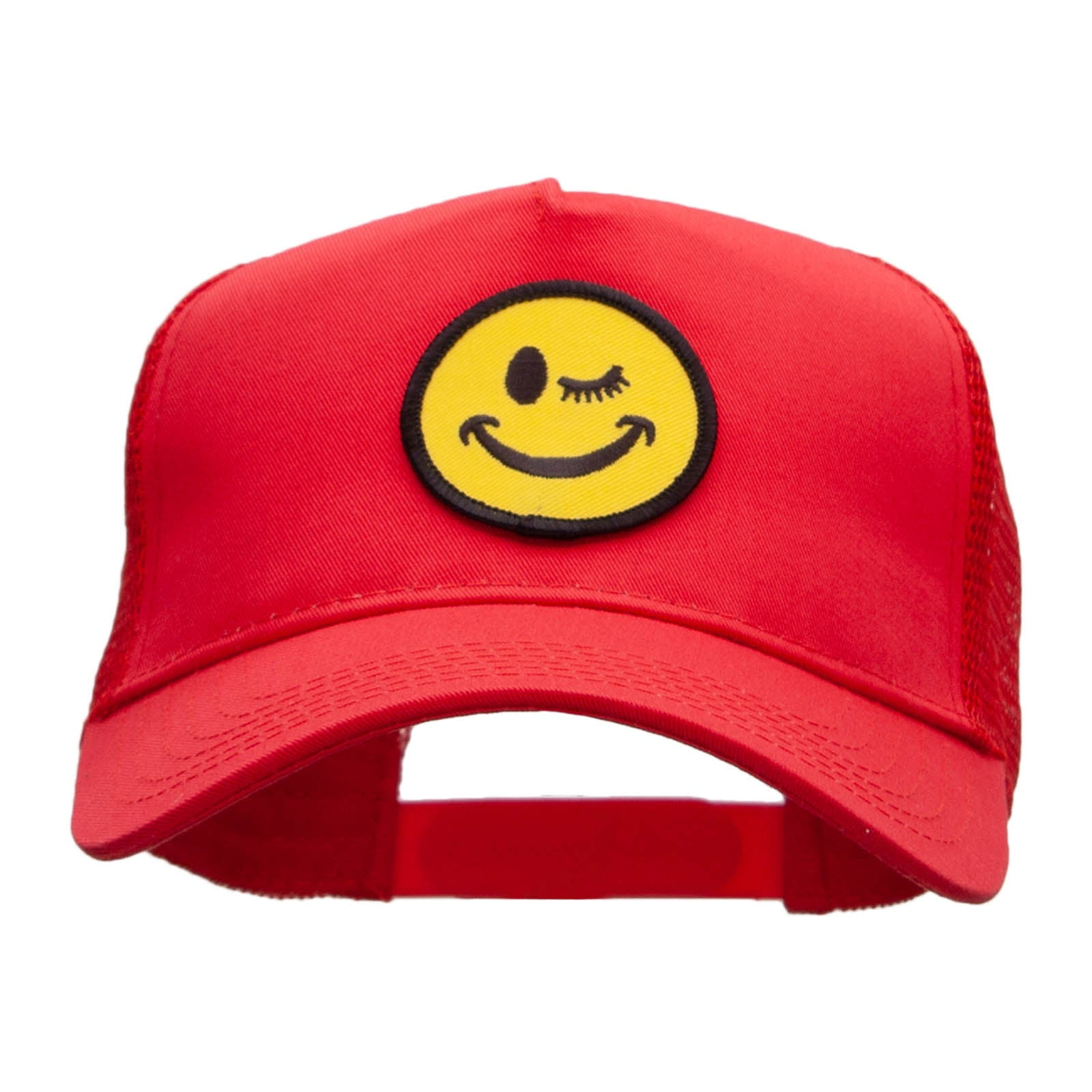 Winking Smiley Face Patched Solid Cotton Twill 5 panel Mesh Back Cap ...