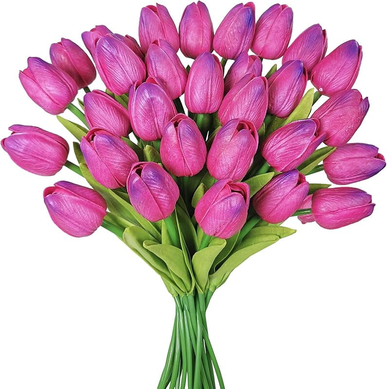 Winlyn 28 Pcs Multicolor Tulips Artificial Flowers Faux Tulip Stems ...