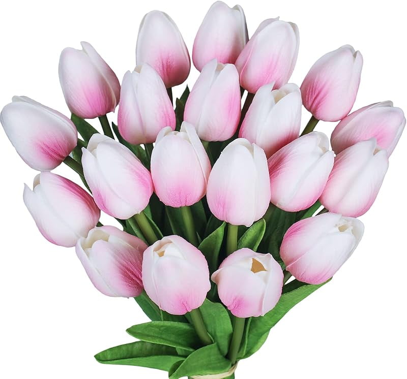Winlyn 28 Pcs Multicolor Tulips Artificial Flowers Faux Tulip Stems ...