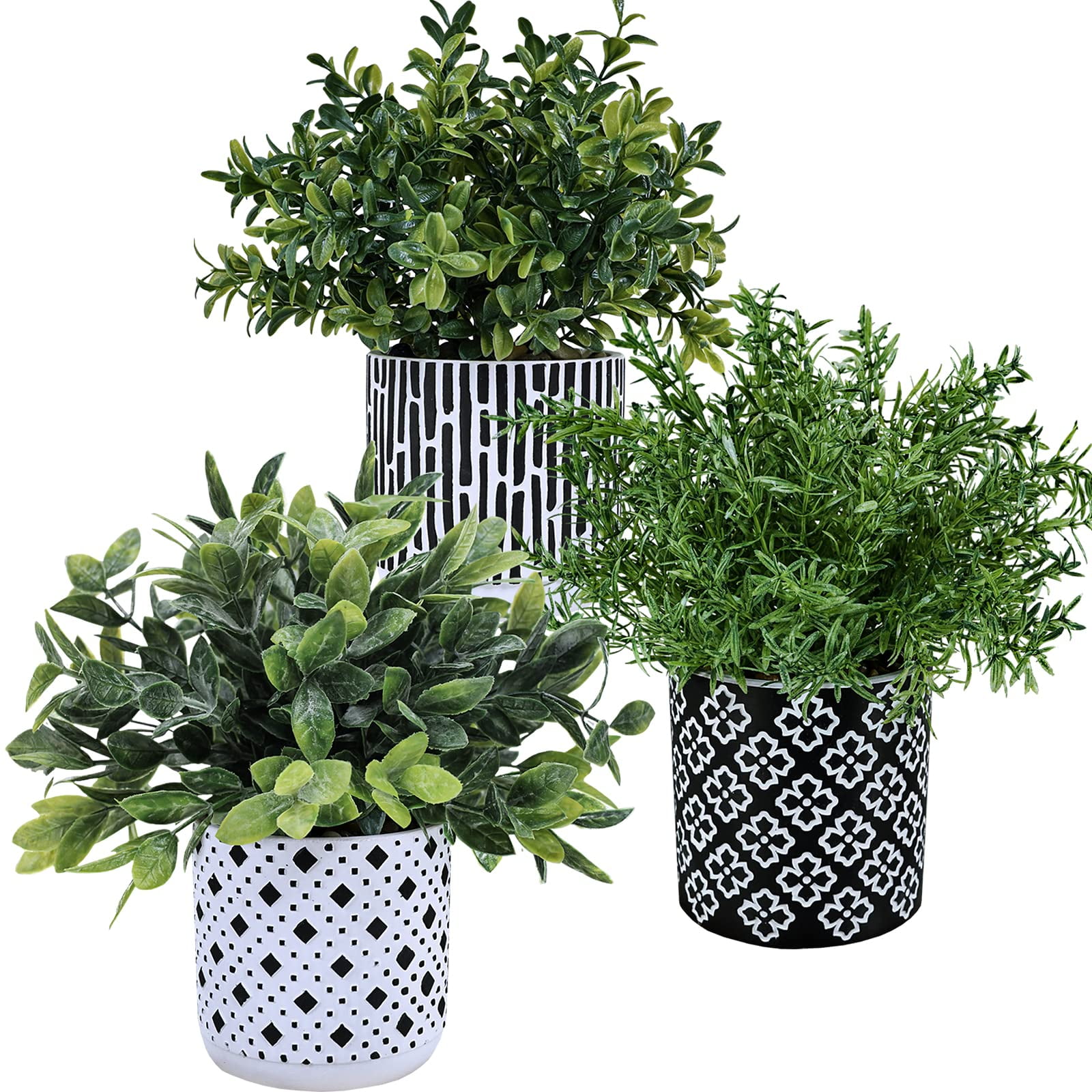 Winlyn 3-Pack Artificial Potted Plants - Faux Eucalyptus, Rosemary ...