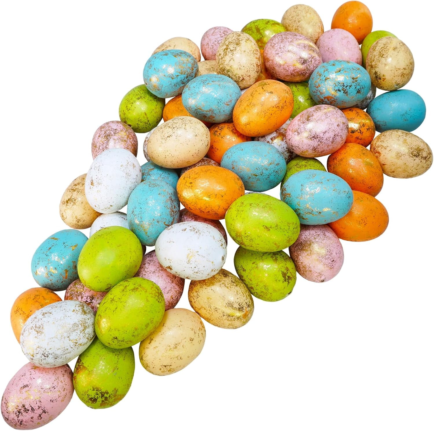 Winlyn 60 Pcs 6 Colors Foam Easter Eggs Pastel Easter Eggs Decorations Gold Leaf Easter Eggs ...