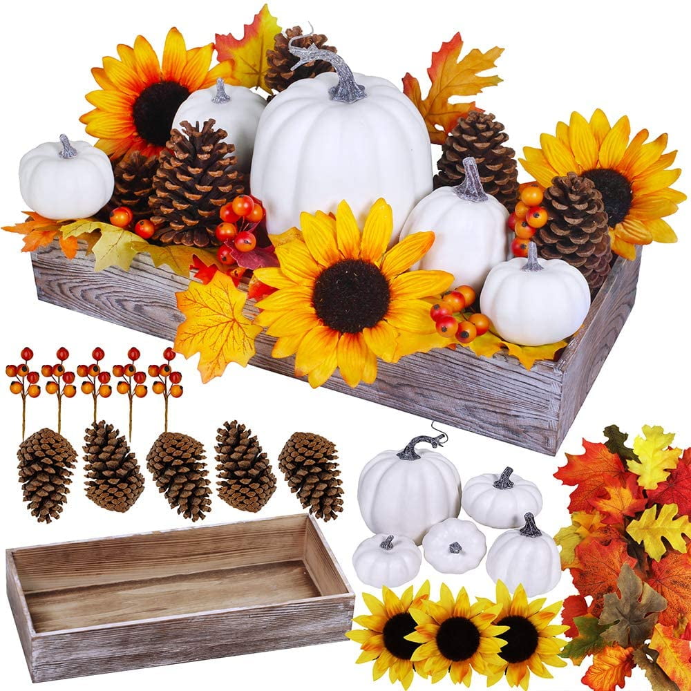 Winlyn Bulk Assorted Artificial White Pumpkins Fall Centerpiece ...