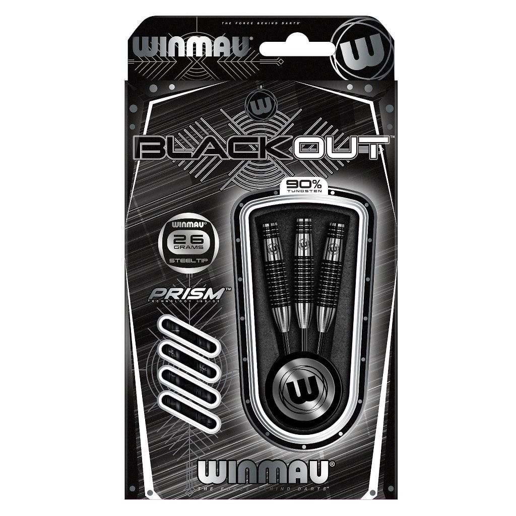Winmau Blackout Steel-Tip Darts, 90% Tungsten, 26g Precision Grip, Set ...