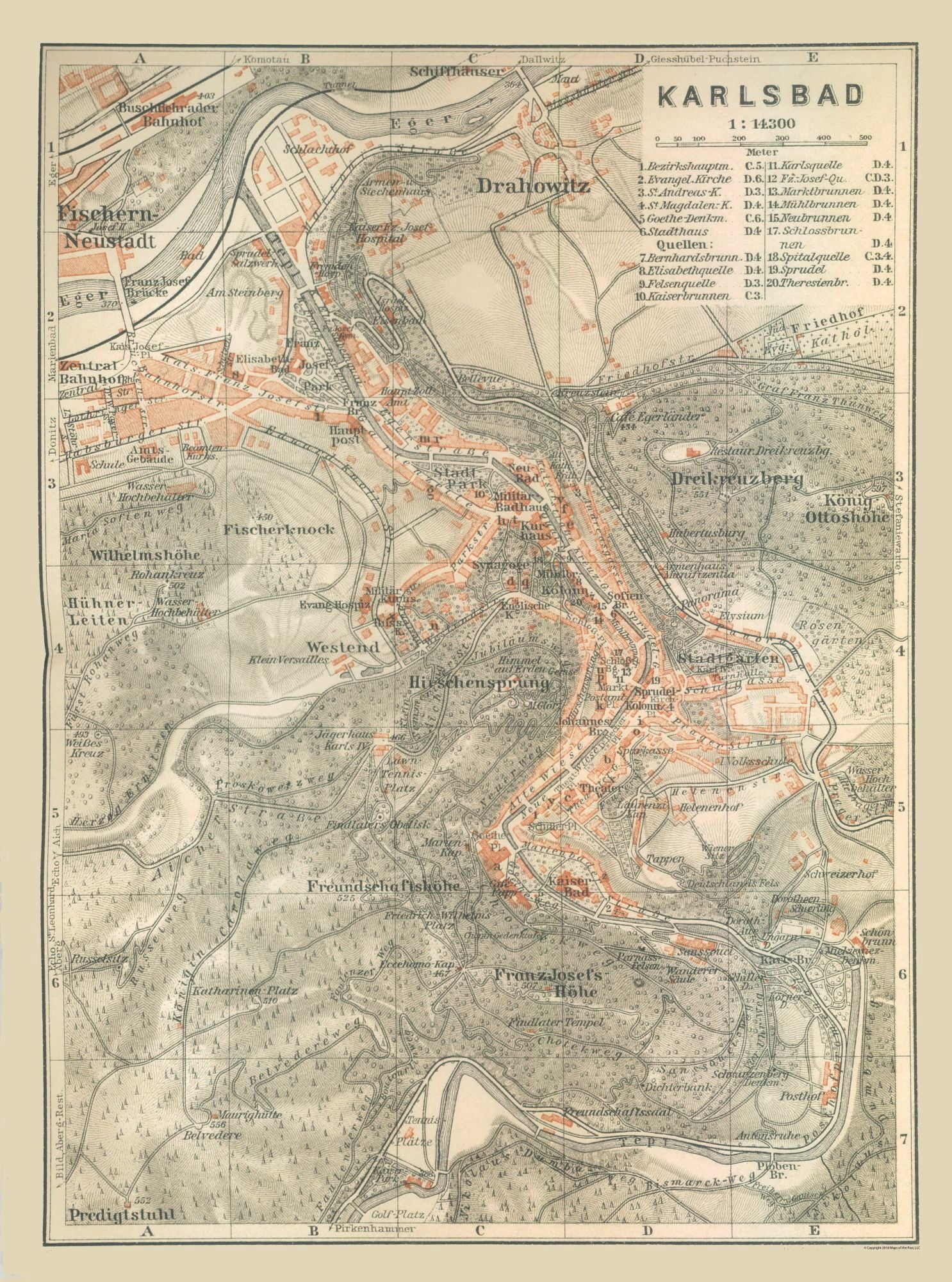 Historic Map - Karlsbad Germany - Baedeker 1910 - 23 x 30.96 - Vintage ...