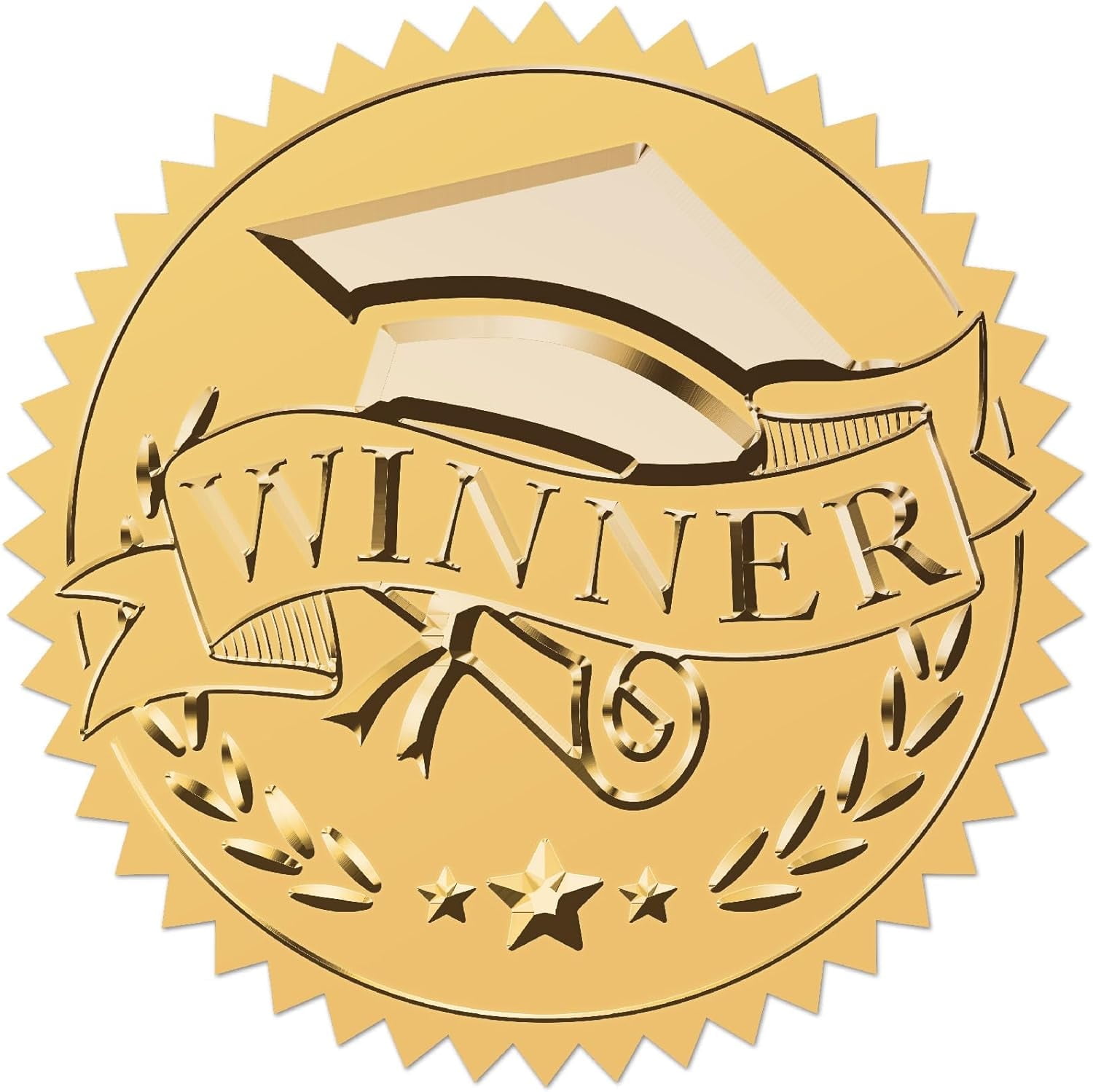Winner Graduation Cap Gold Certificate Embossed Stickers 2" Vintage ...