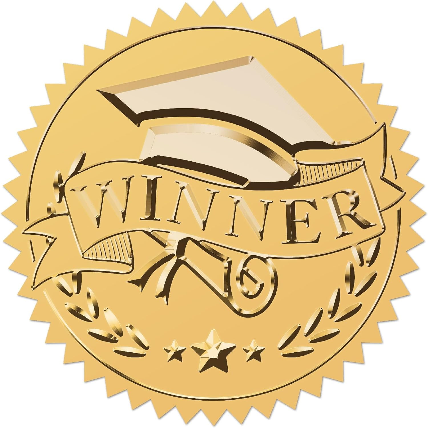 Winner Graduation Cap Gold Certificate Embossed Stickers 2" Vintage ...