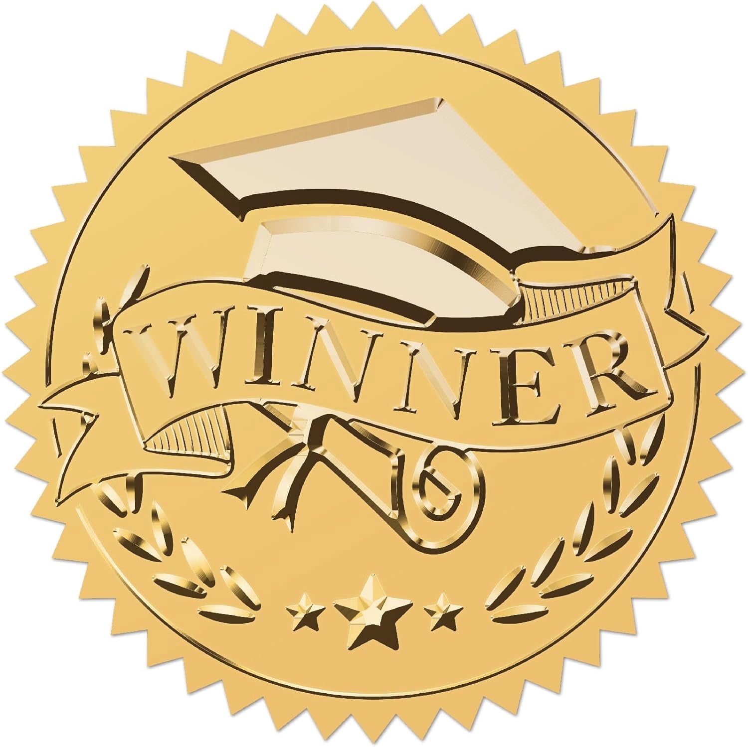 Winner Graduation Cap Gold Certificate Embossed Stickers 2" Vintage ...