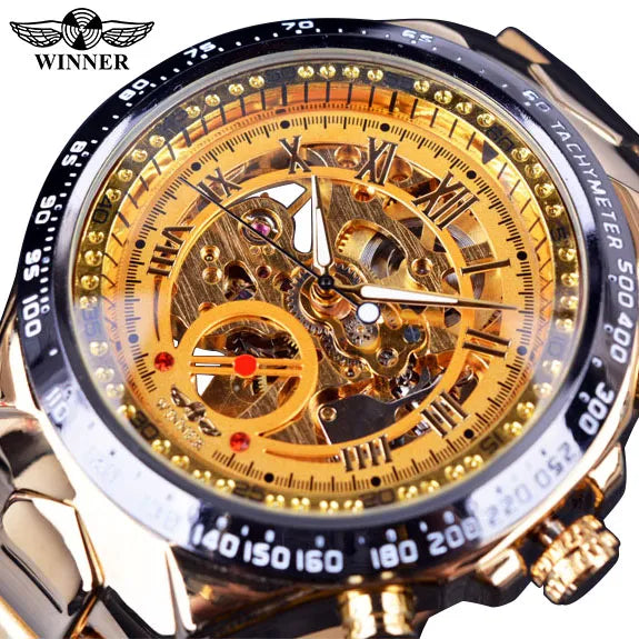 Winner Mechanical Sport Design Bezel Golden Watch Mens Watches Top ...