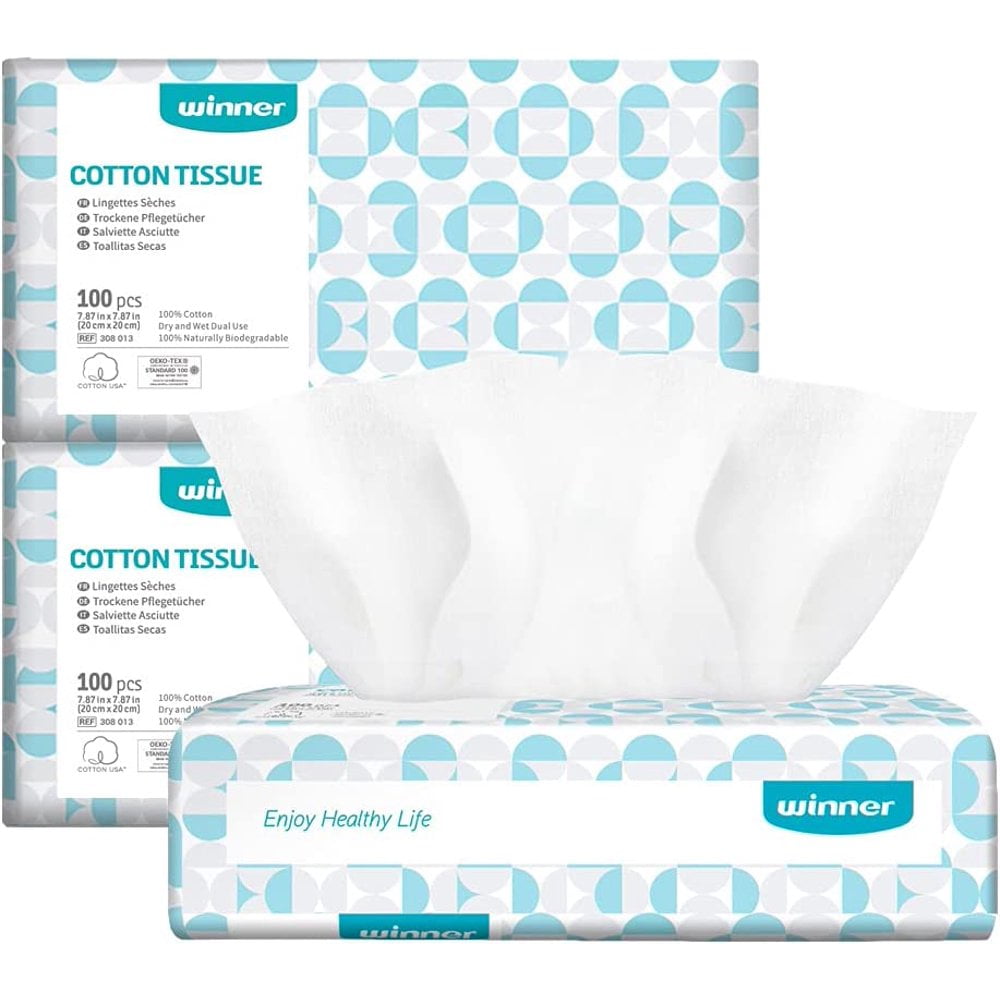 Winner Soft Dry Wipe, Made of Cotton Only, 7.87" x 7.87" 300 Counts ...