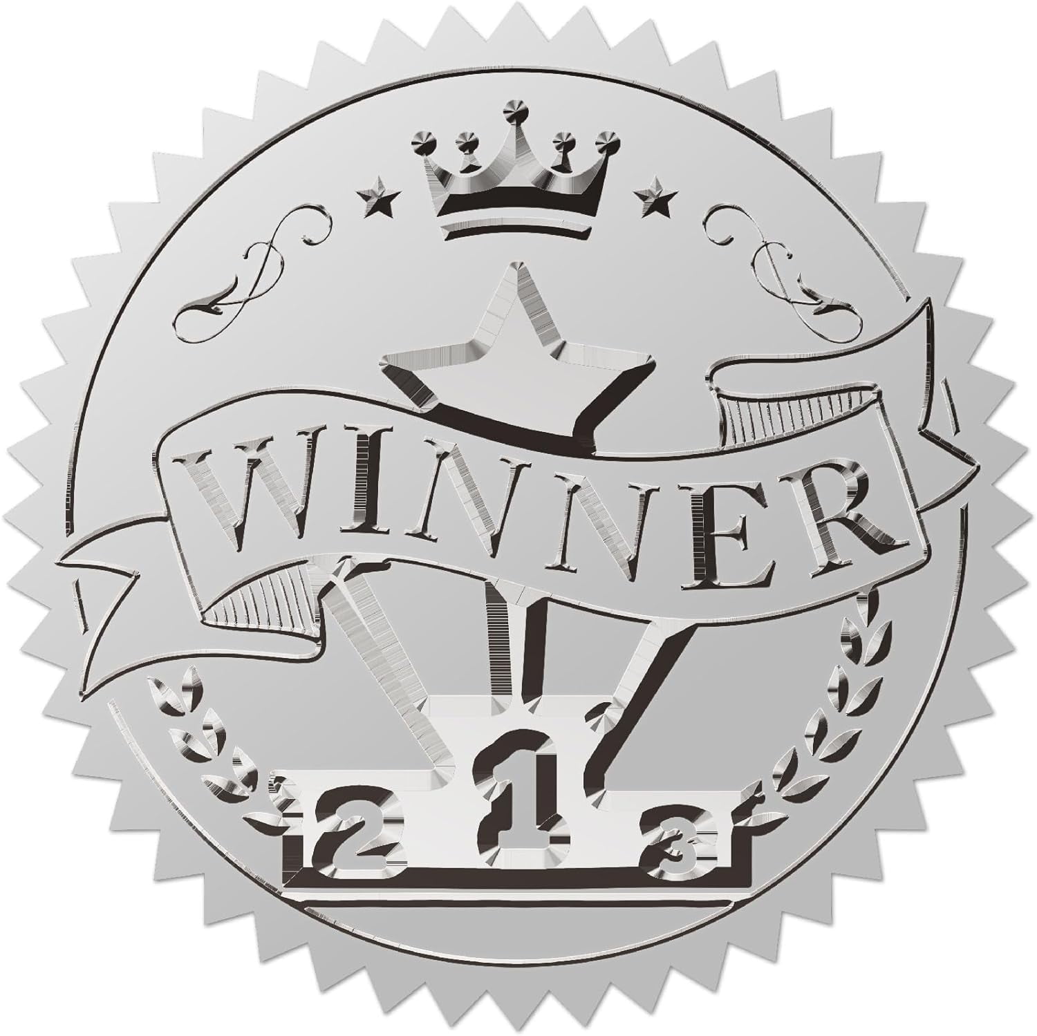 Winner Trophy Star Silver Certificate Embossed Stickers 2" Vintage Foil ...