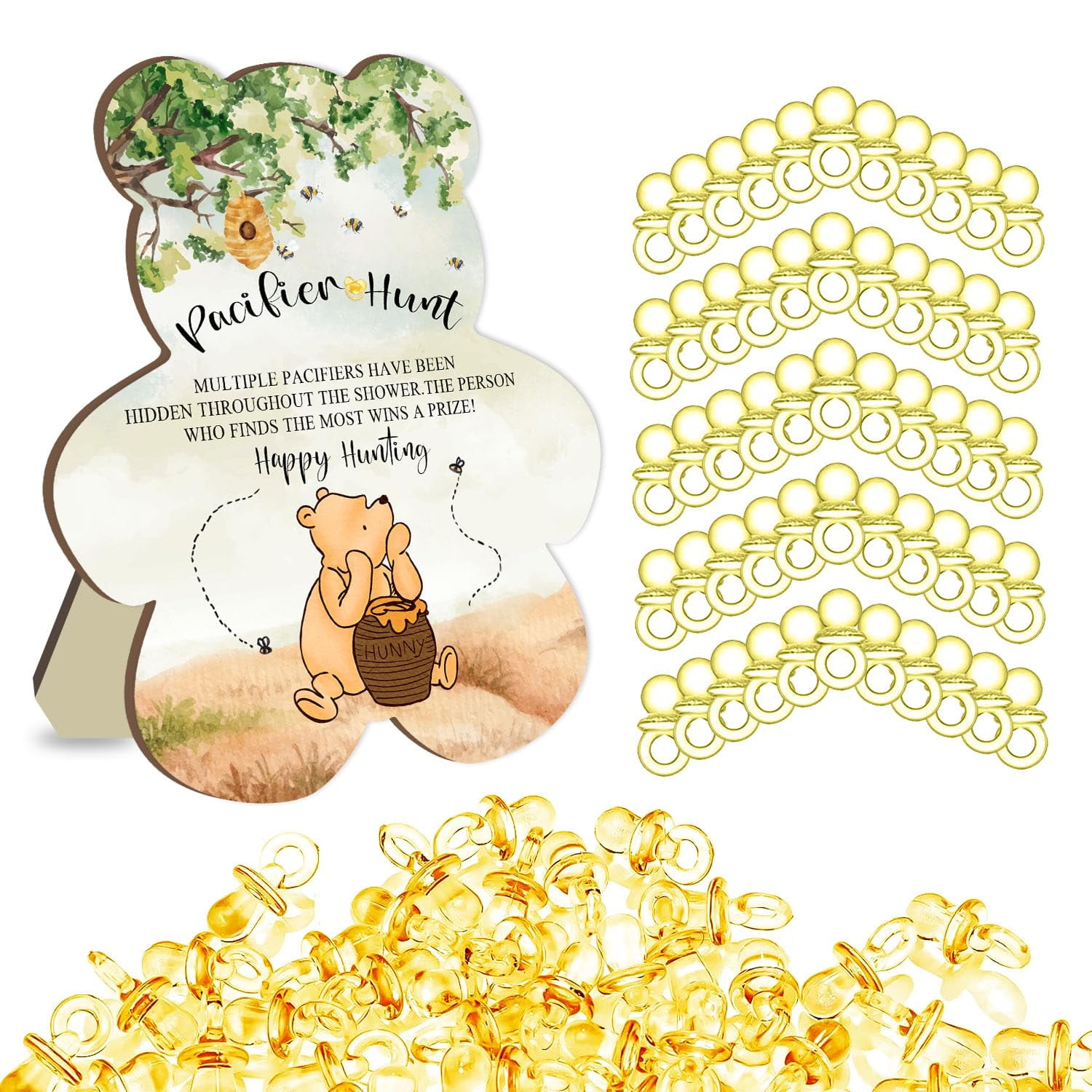 Winnie Baby Shower Games Set, The Pooh Pacifier Hunt Sign For Baby ...