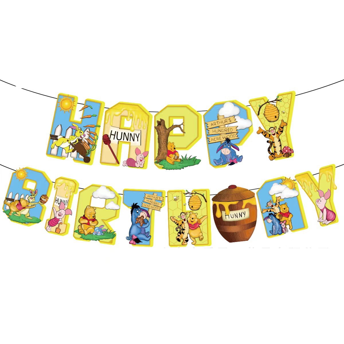 Winnie Happy Birthday Banner Pooh Themed Party Signs for Boys Girls ...
