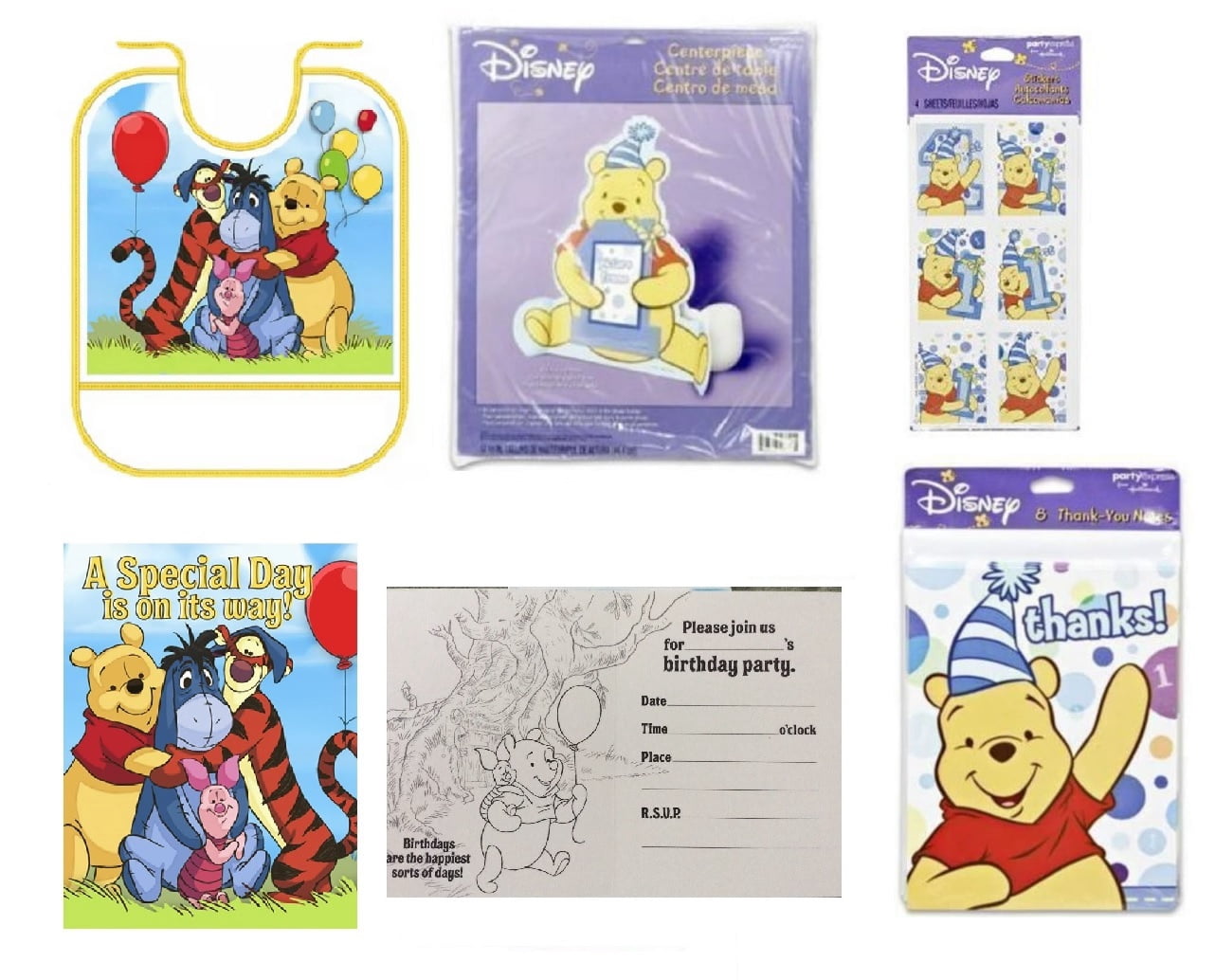 Winnie the Pooh 1st Birthday Boy Party Supplies Bundle includes 8 Party ...