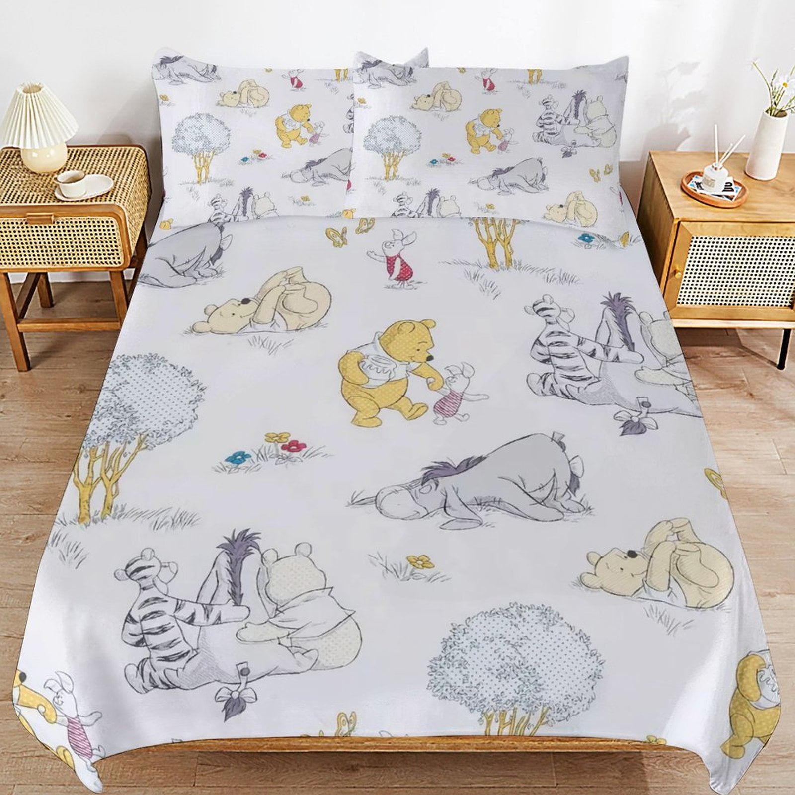 Winnie The Pooh 3 Piece Bedding Sets for Boys Girls Teens, Cartoon Soft Kids Duvet Cover with 2 ...