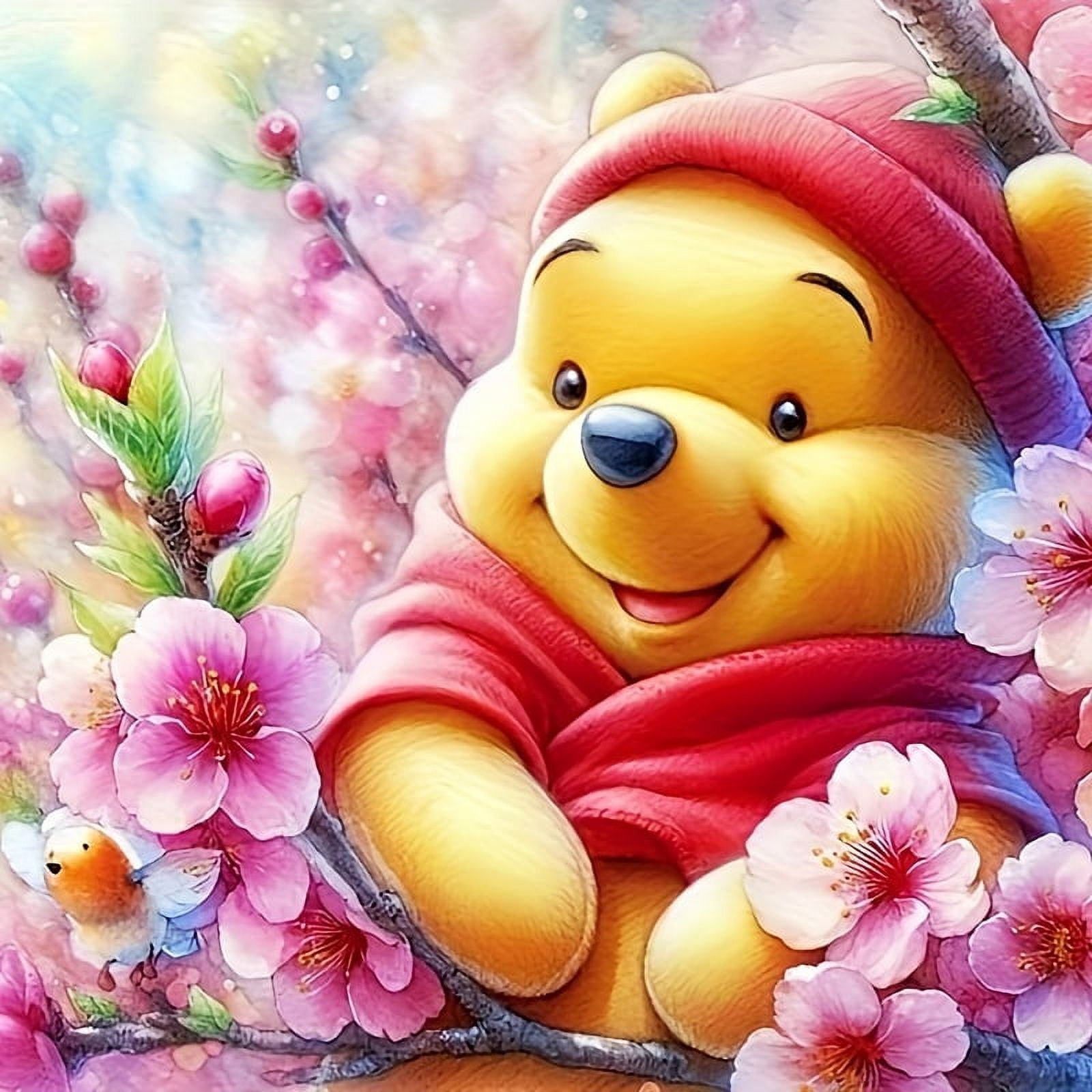Winnie The Pooh Beautiful Floral Diamond Art Painting, Decorative Wall ...