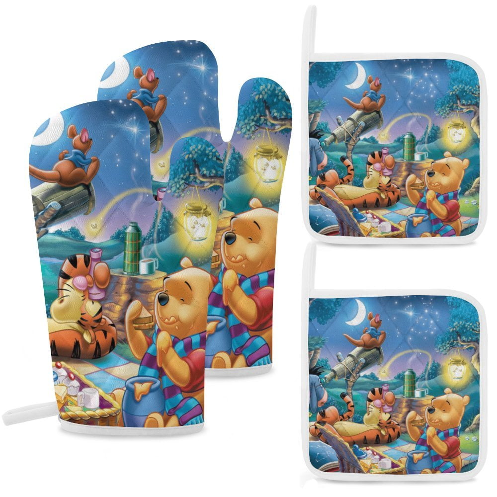 Winnie The Pooh Oven Mitts And Pot Holders Set 4 Pcs, Heat Resistant Oven Mitt Set with ...