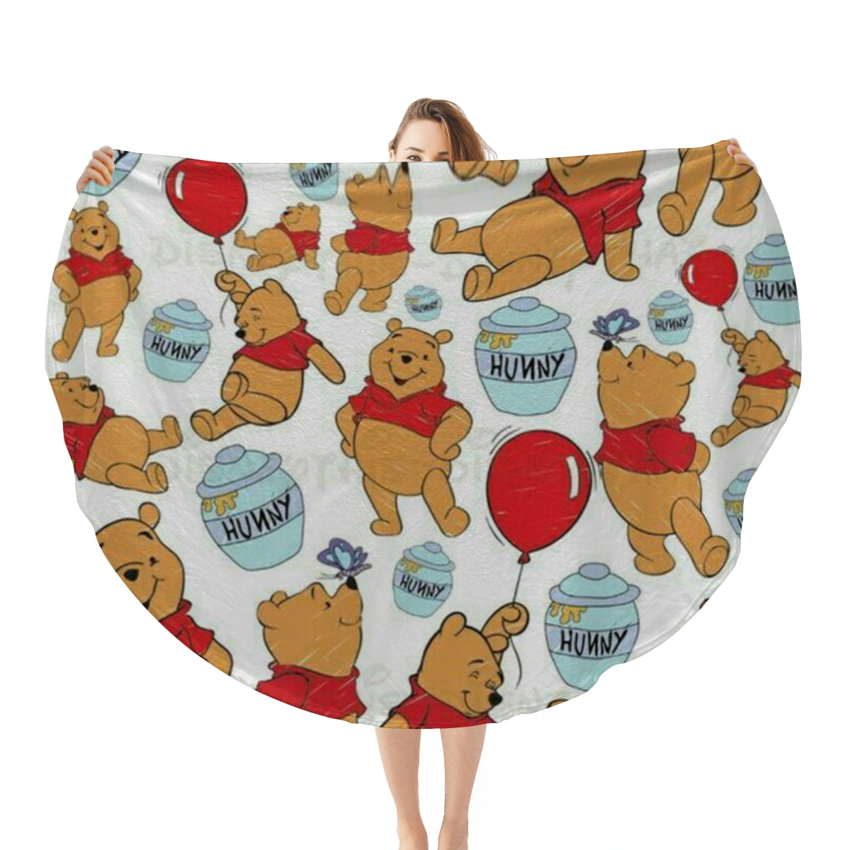 Winnie the Pooh Round Flannel Throw Blanket Plush Soft Polyester Cover ...