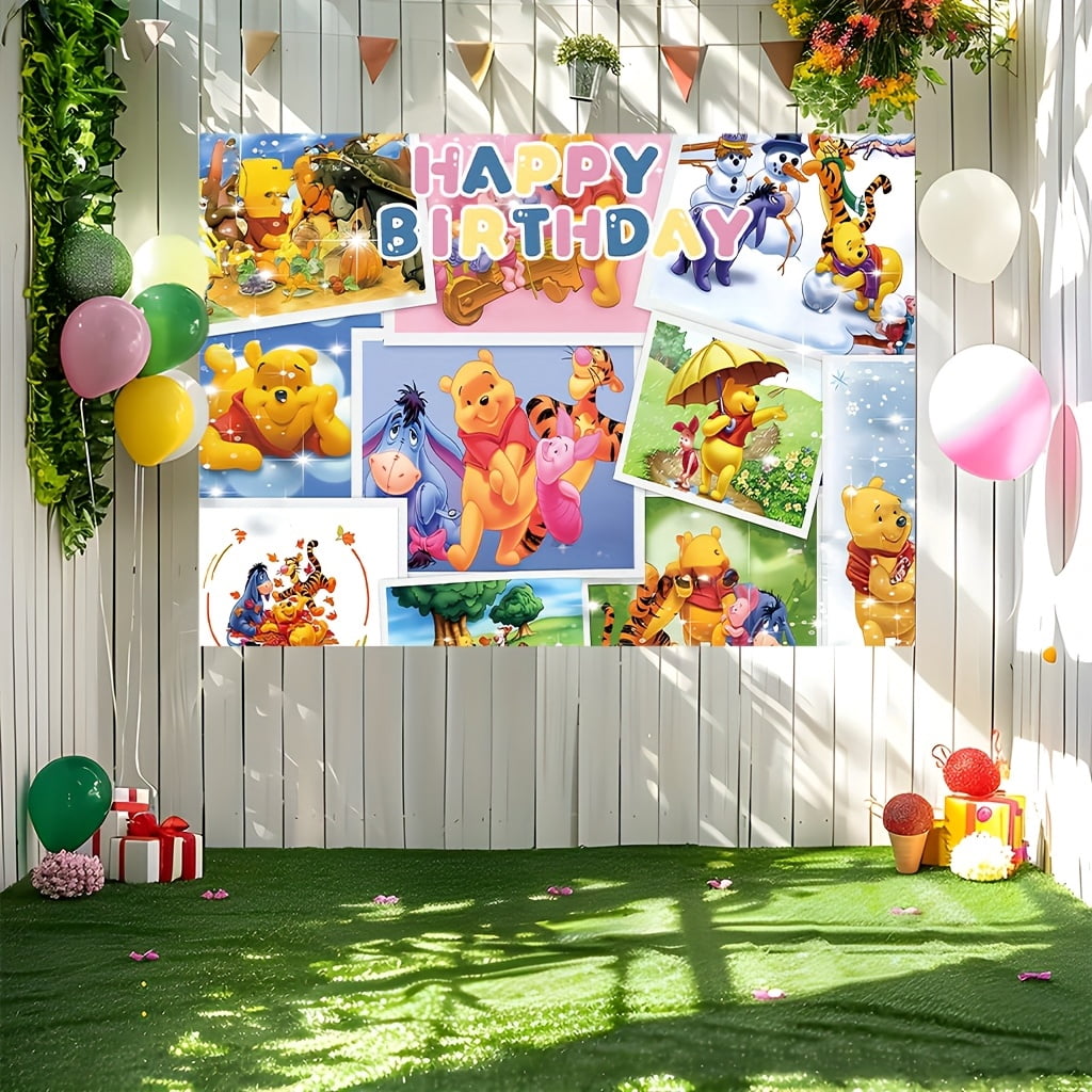 Winnie the Pooty cartoon birthday party Happy decoration Cute tapestry ...
