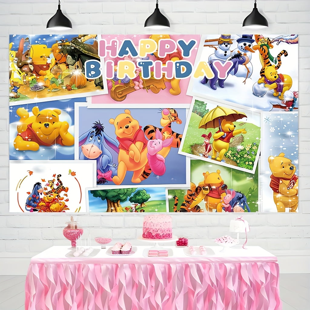 Winnie the Pooty cartoon birthday party Happy decoration Cute tapestry ...