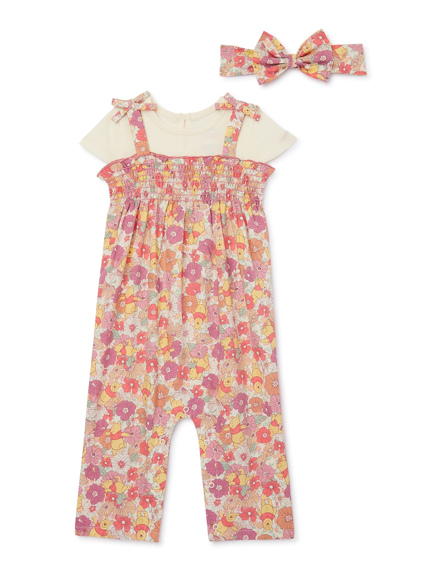 Winnie The Pooh Baby Girls Romper Set, 3-Piece, Sizes 0-24 Months ...