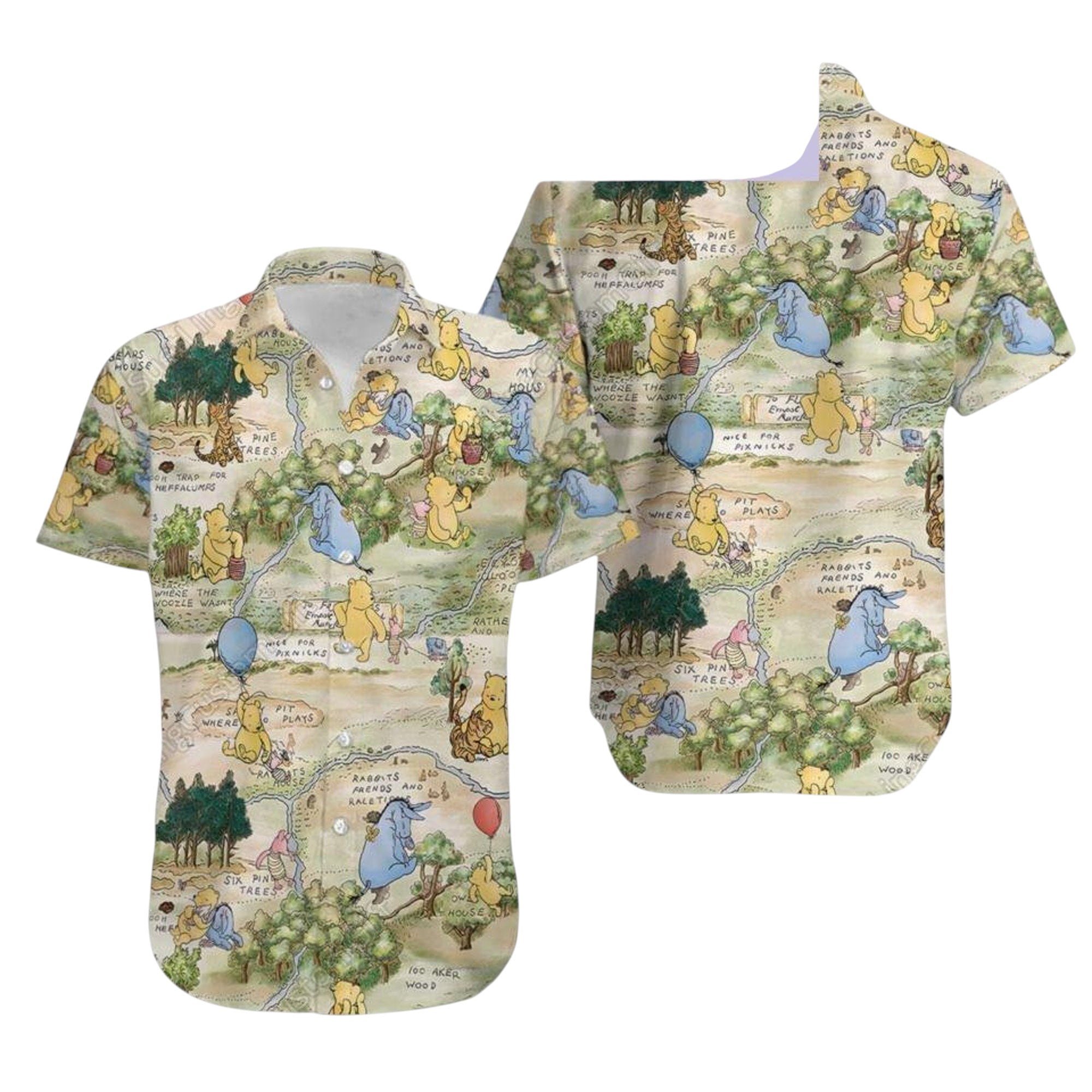 Winnie The Pooh Button Shirt, Disney Pooh And Friends Hawaiian Shirt ...
