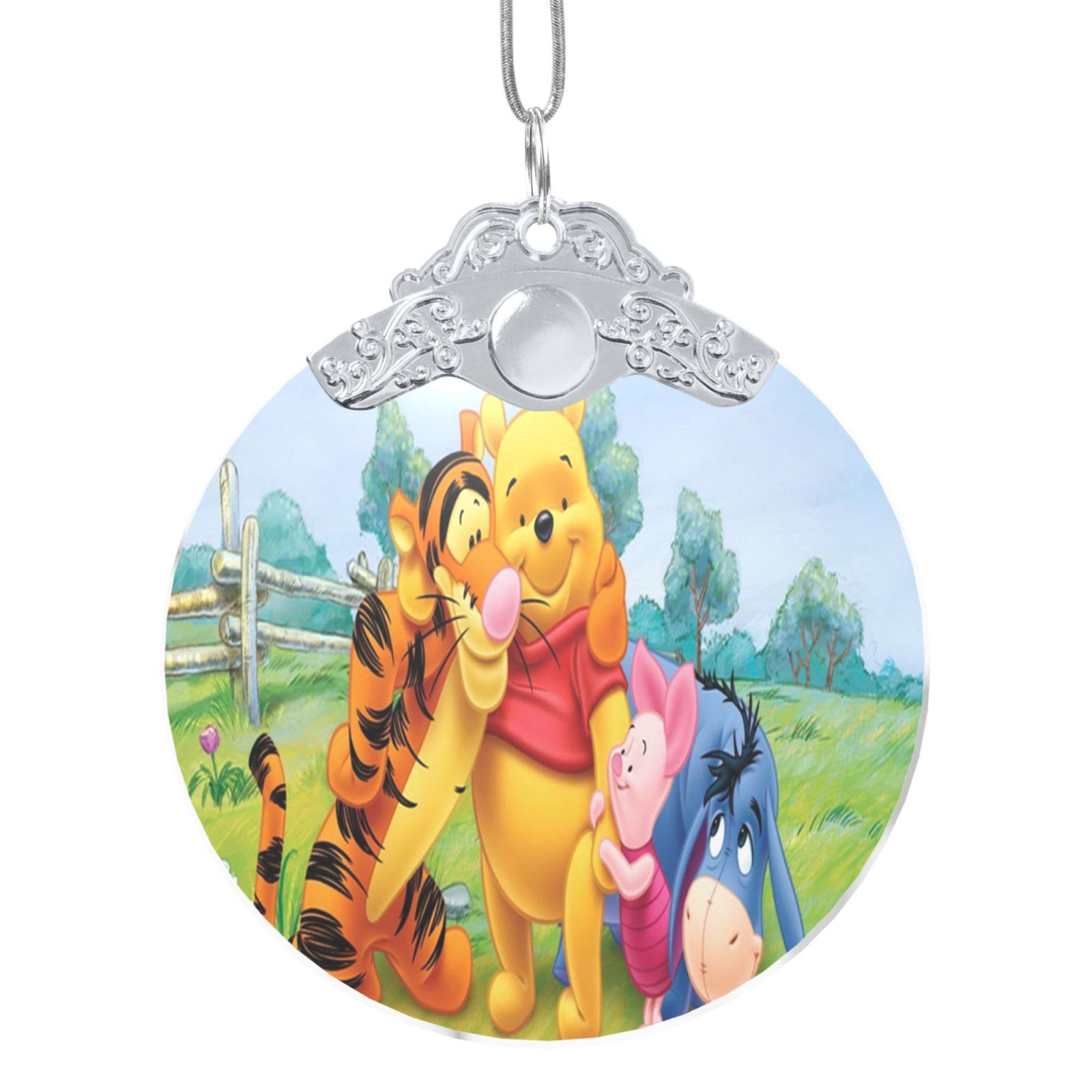Winnie The Poo Christmas Tree Glass Round Pendant, Christmas Tree ...