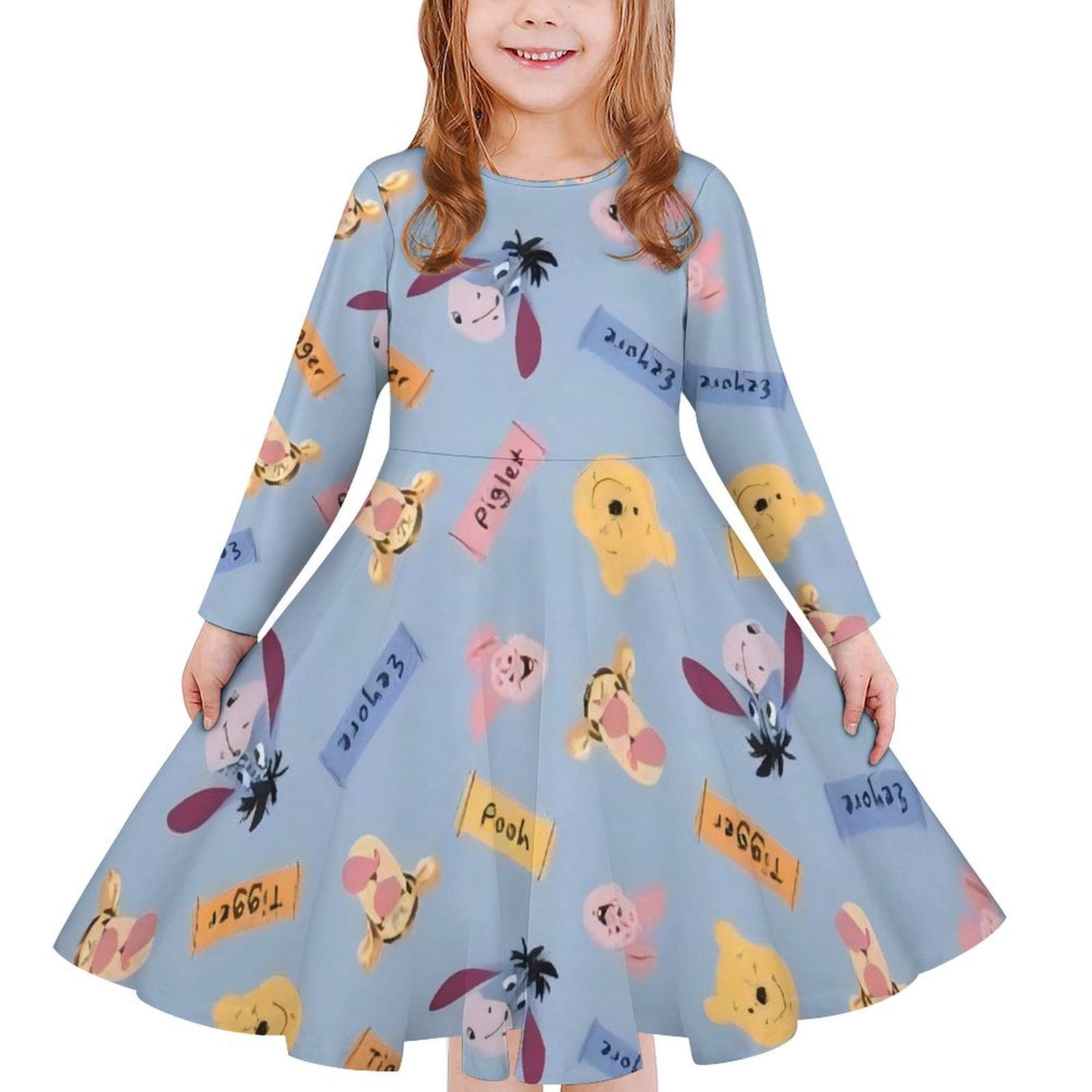 Winnie The Pooh Girls Cartoon Long Sleeve Dress A Line Girls Dress 2XL ...