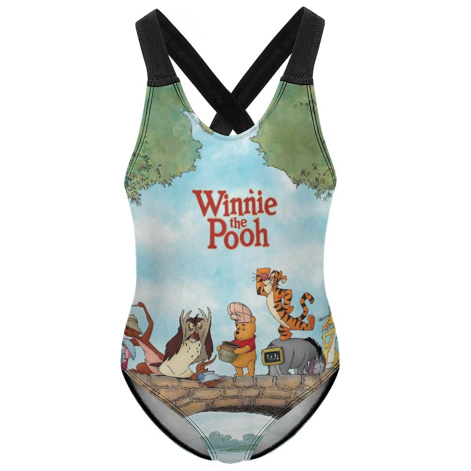 Winnie The Poo Girls Swimwear Cartoon Cross Shoulder Swimsuit Bathing ...
