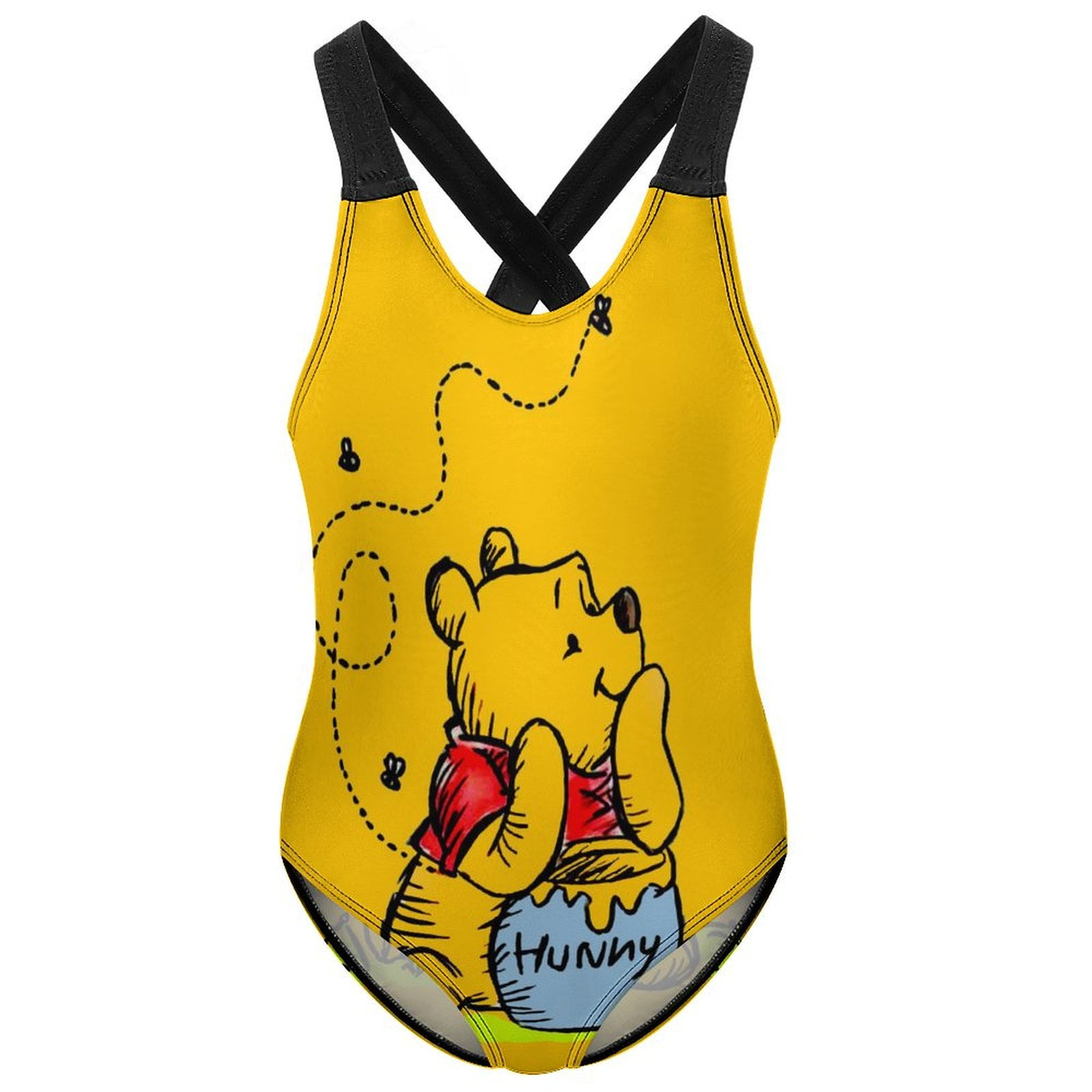 Winnie The Poo Girls Swimwear Cartoon Cross Shoulder Swimsuit Bathing ...