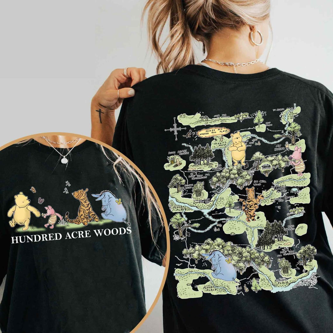Winnie The Pooh Honey Co Hundred Acre Wood Map Comfort Colors 2-sided T ...