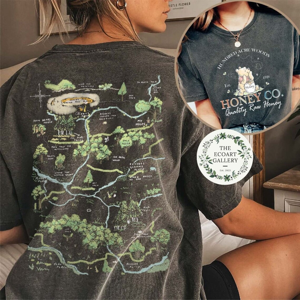 Winnie The Pooh Honey Co Two-Sided Shirt, Hundred Acre Wood Map Shirt ...