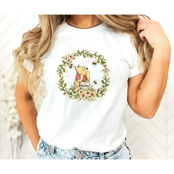 Winnie The Pooh Hunny Honey Pot Bear Floral Comfort Color T-Shirt ...
