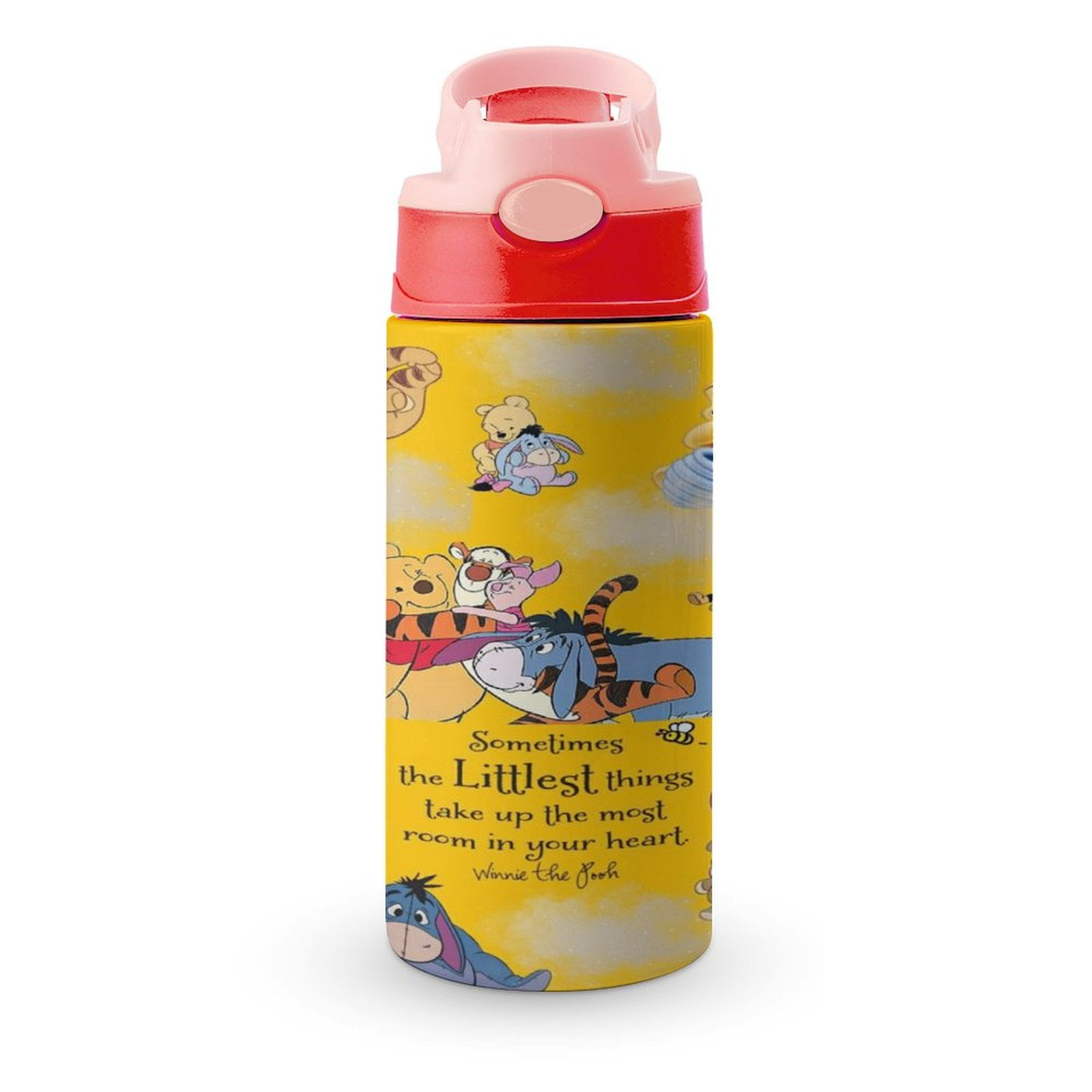 Winnie The Poo Kids Water Bottle with Straw Lid Insulated Stainless Steel Reusable Tumbler for ...