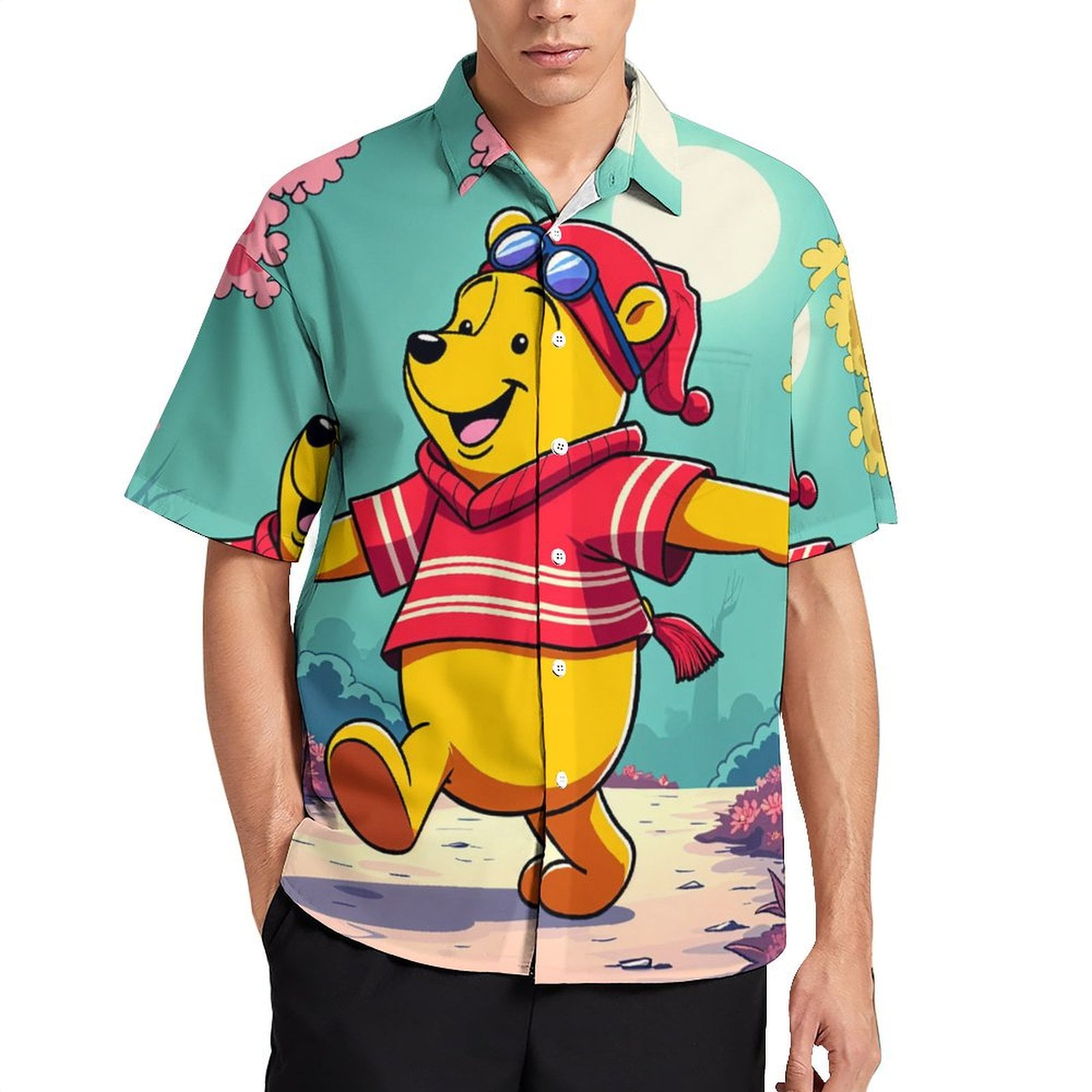 Winnie The Pooh Mens Hawaiian Shirt Short Sleeve Button Down Shirts ...