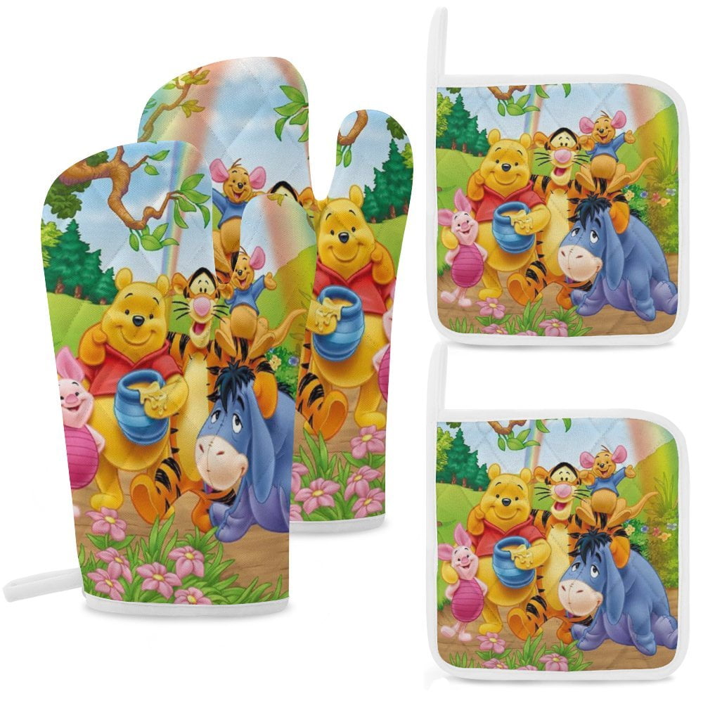 Winnie The Pooh Oven Mitts And Pot Holders Set 4 Pcs, Heat Resistant Oven Mitt Set with ...